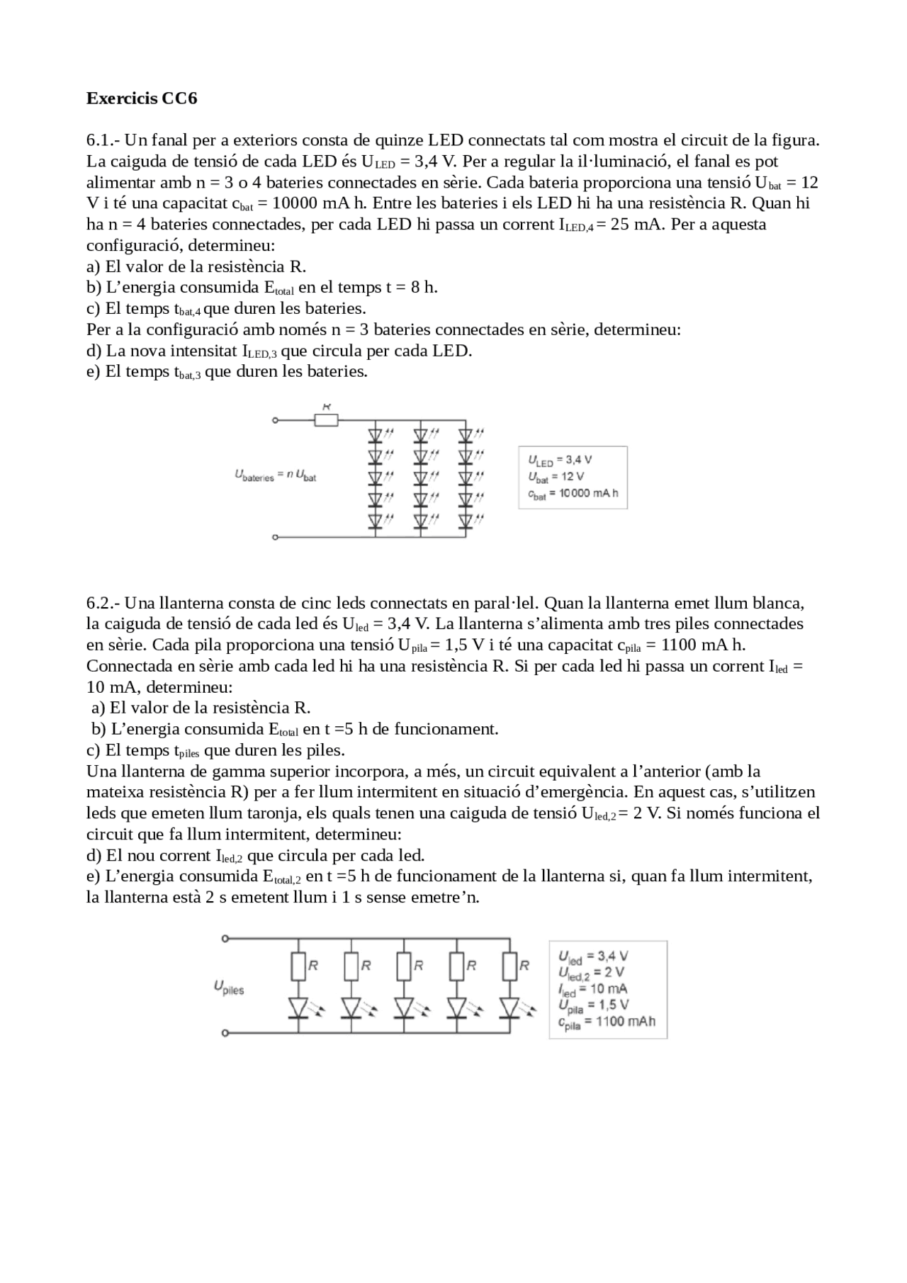 Exercicis tecno corrent continu i solucions | Ejercicios de Tecnología | Docsity