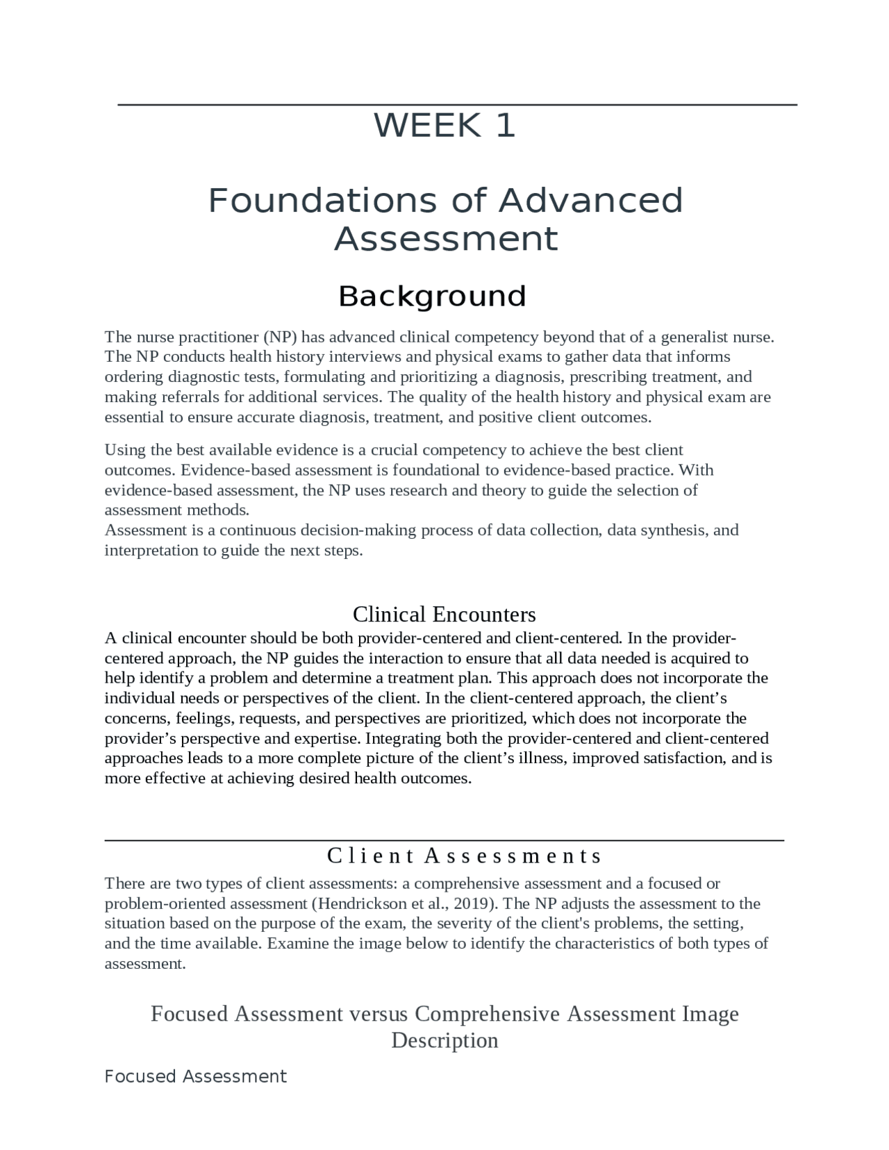 Foundations of Advanced Assessment. | Study notes Nursing | Docsity