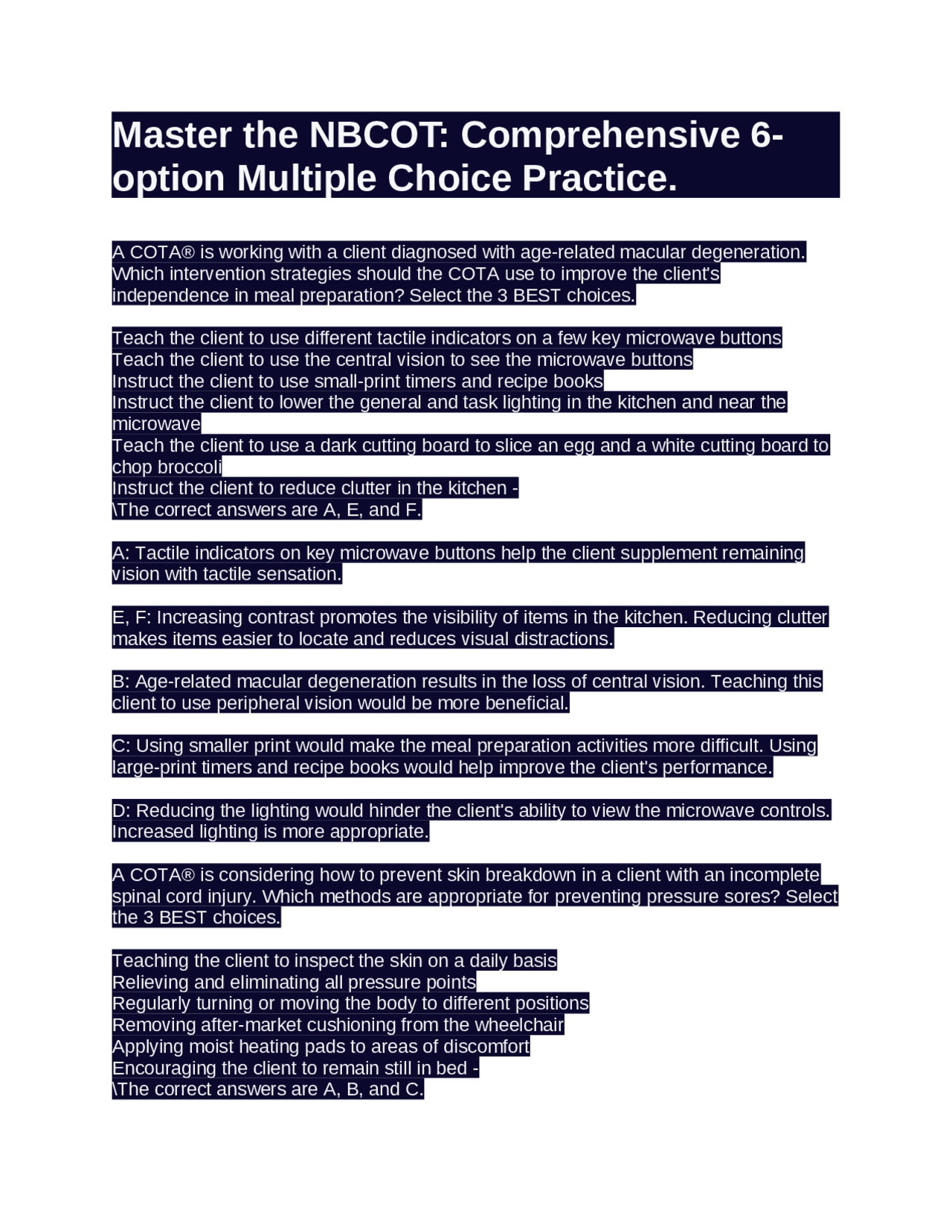 Master the NBCOT: Comprehensive 6-option Multiple Choice Practice ...