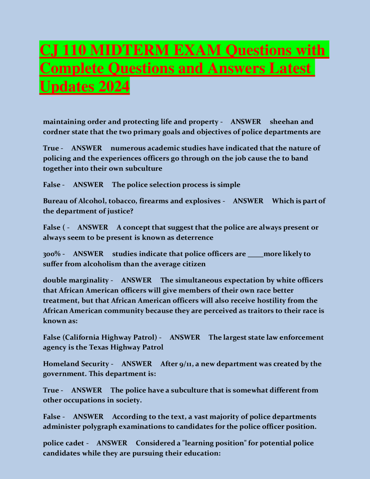 Cj 110 Midterm Exam Questions With Complete Questions And Answers Latest Updates 2024 Exams
