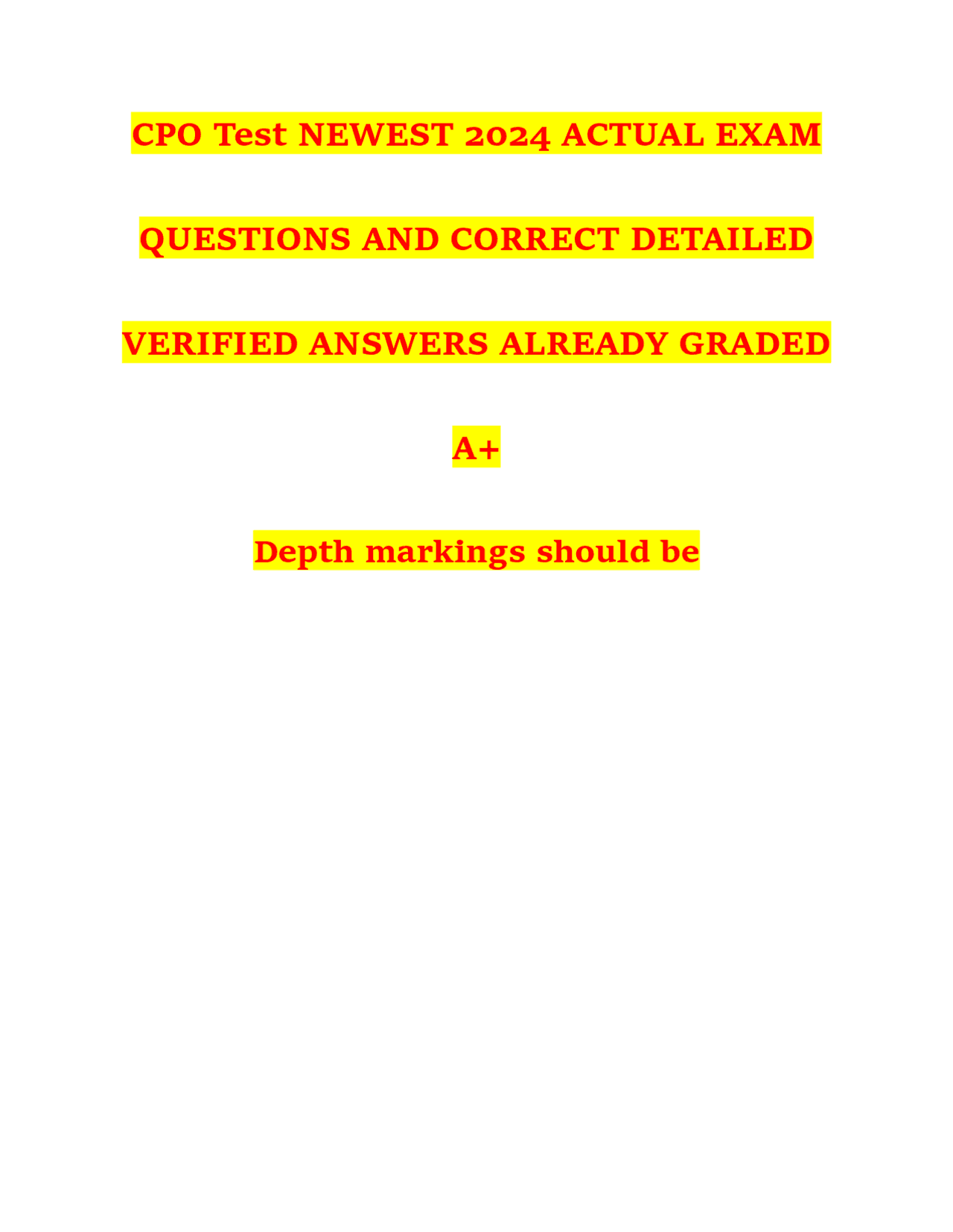 CPO Test NEWEST 2024 ACTUAL EXAM | Exams Nursing | Docsity