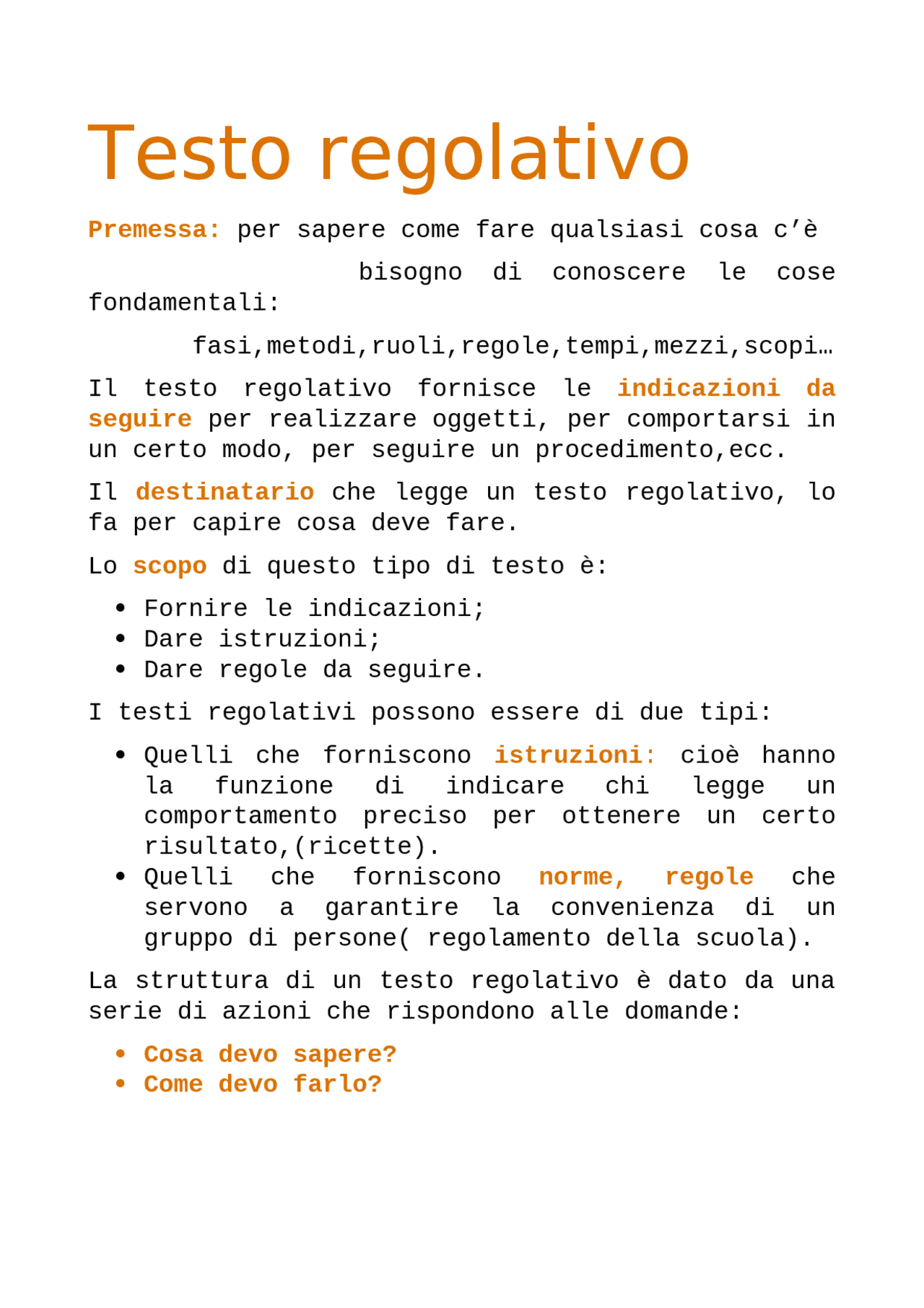 Testo Regolativo: Indicazioni e Istruzioni | Sintesi del corso di ...