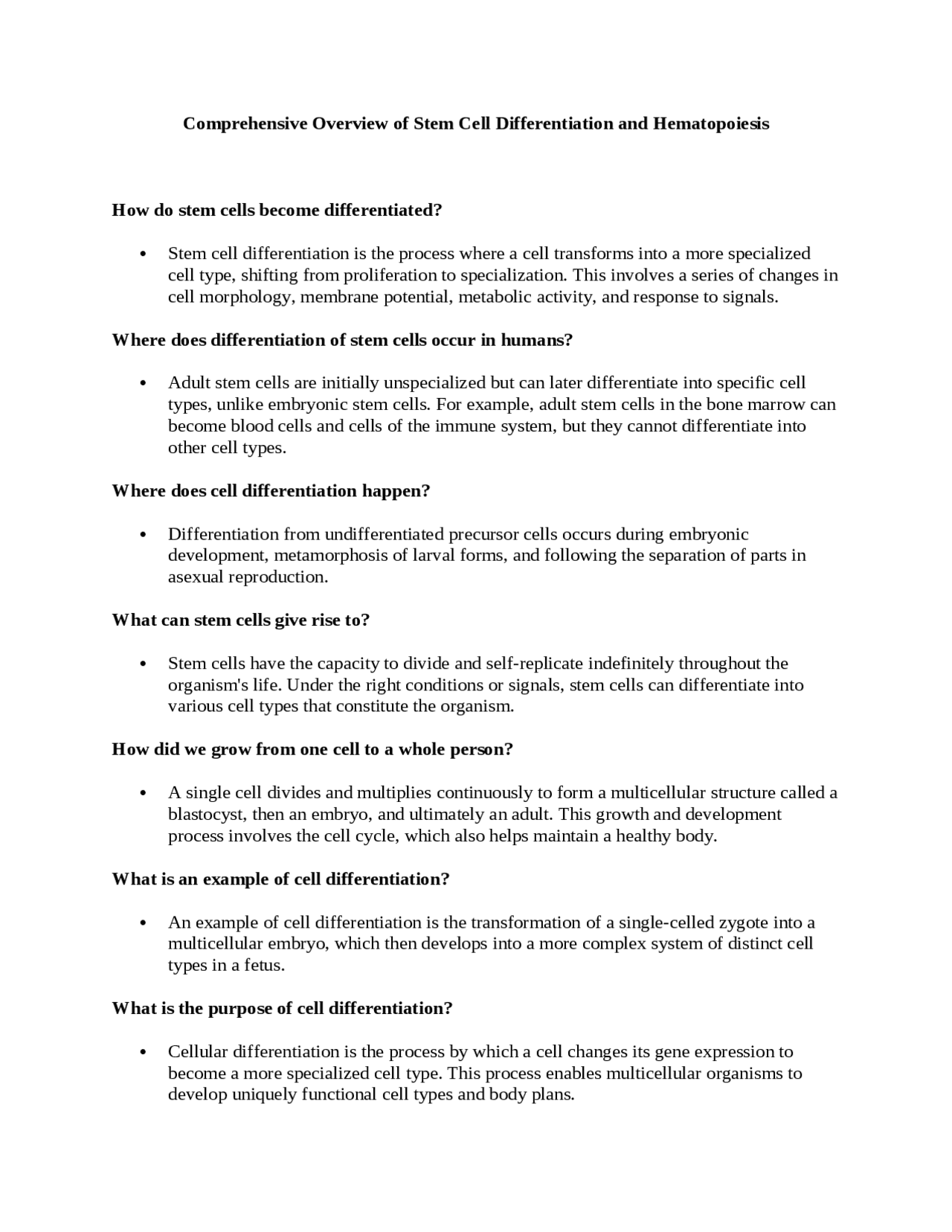 Understanding Stem Cell Differentiation and Hematopoiesis Processes ...