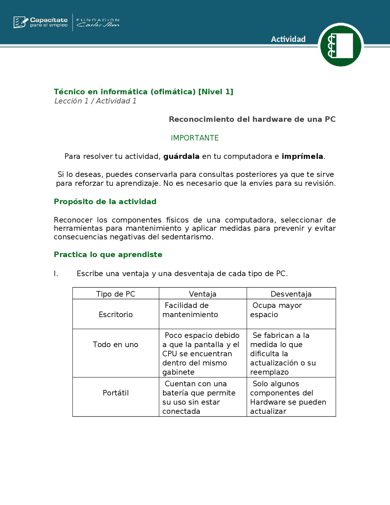 Técnico en informática (ofimática) nivel 1 leccion 1 | Ejercicios de ...