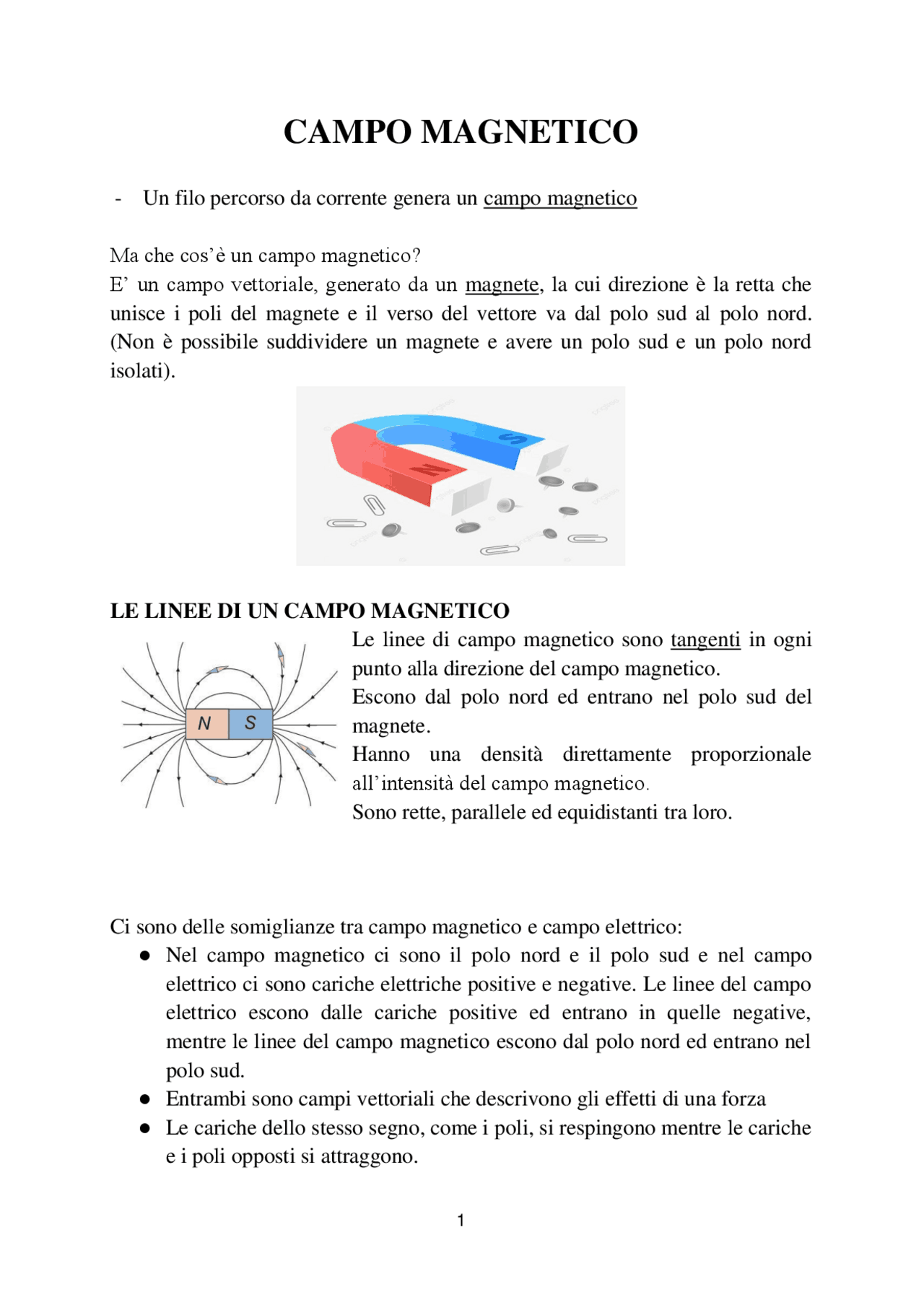 Campo magnetico, linee di un campo magnetico, legge di ampere | Appunti di Fisica | Docsity