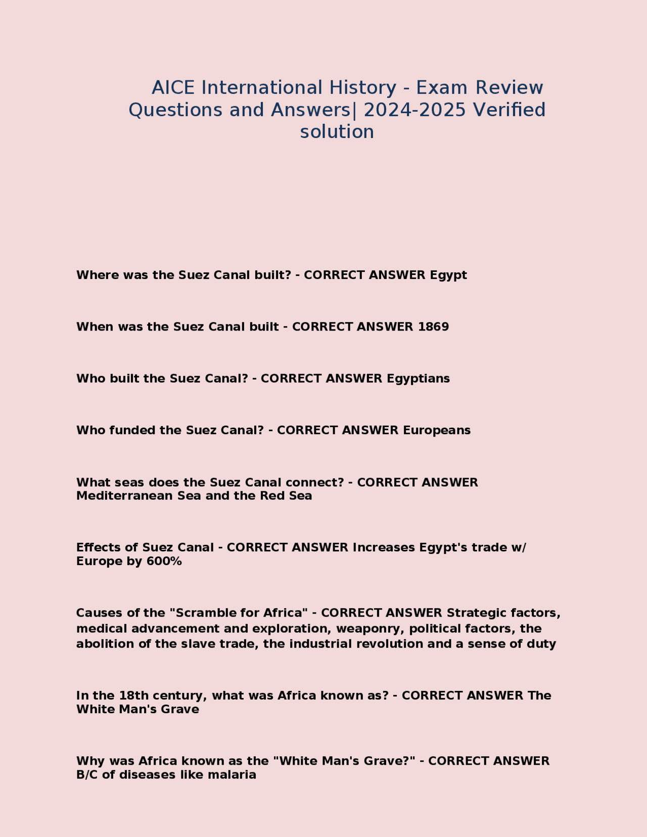 AICE International History - Exam Review Questions and Answers| 2024 ...