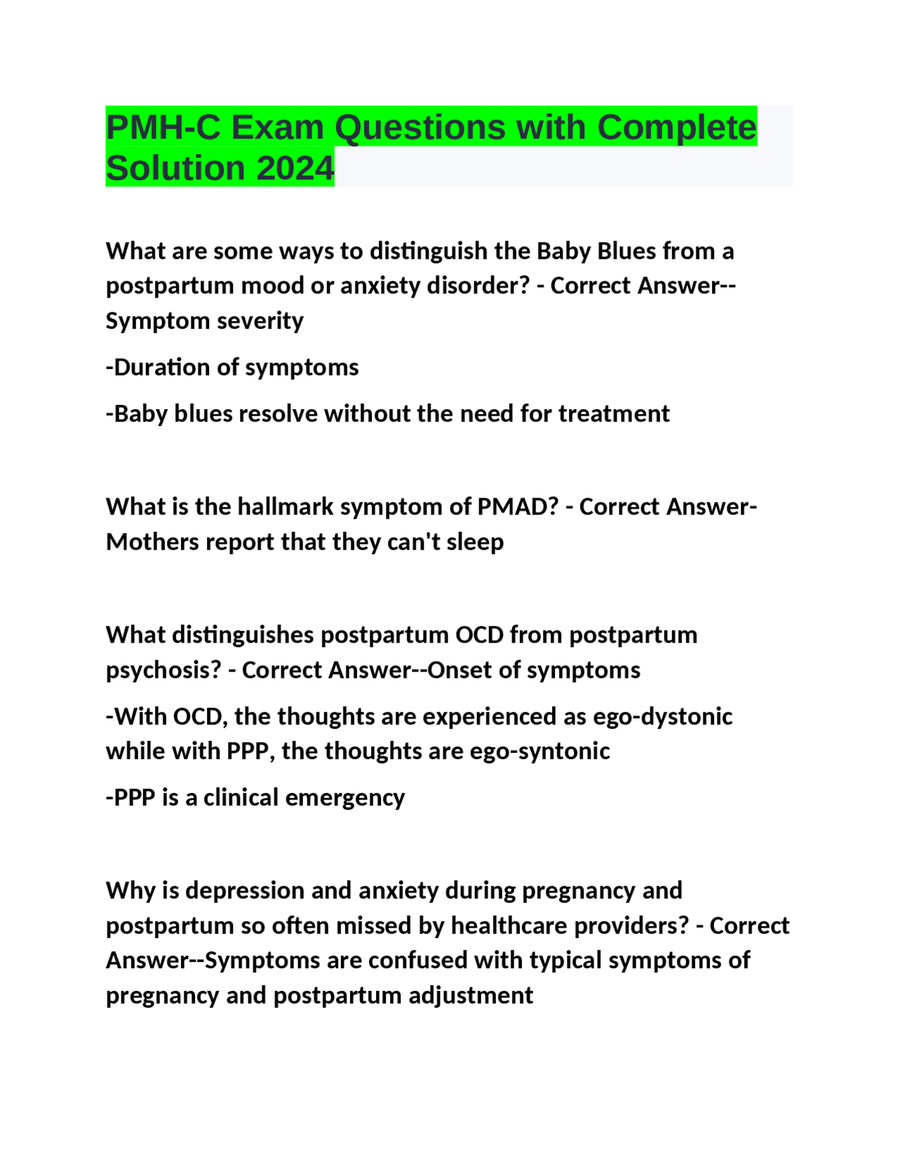 PMH-C Exam Questions with Complete Solution 2024 | Exams Advanced ...