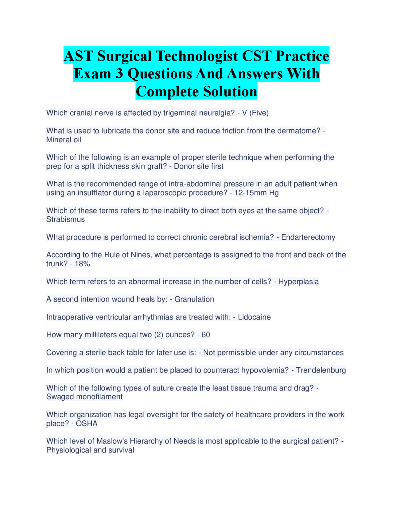 AST Surgical Technologist CST Practice Exam 3 Questions And Answers ...
