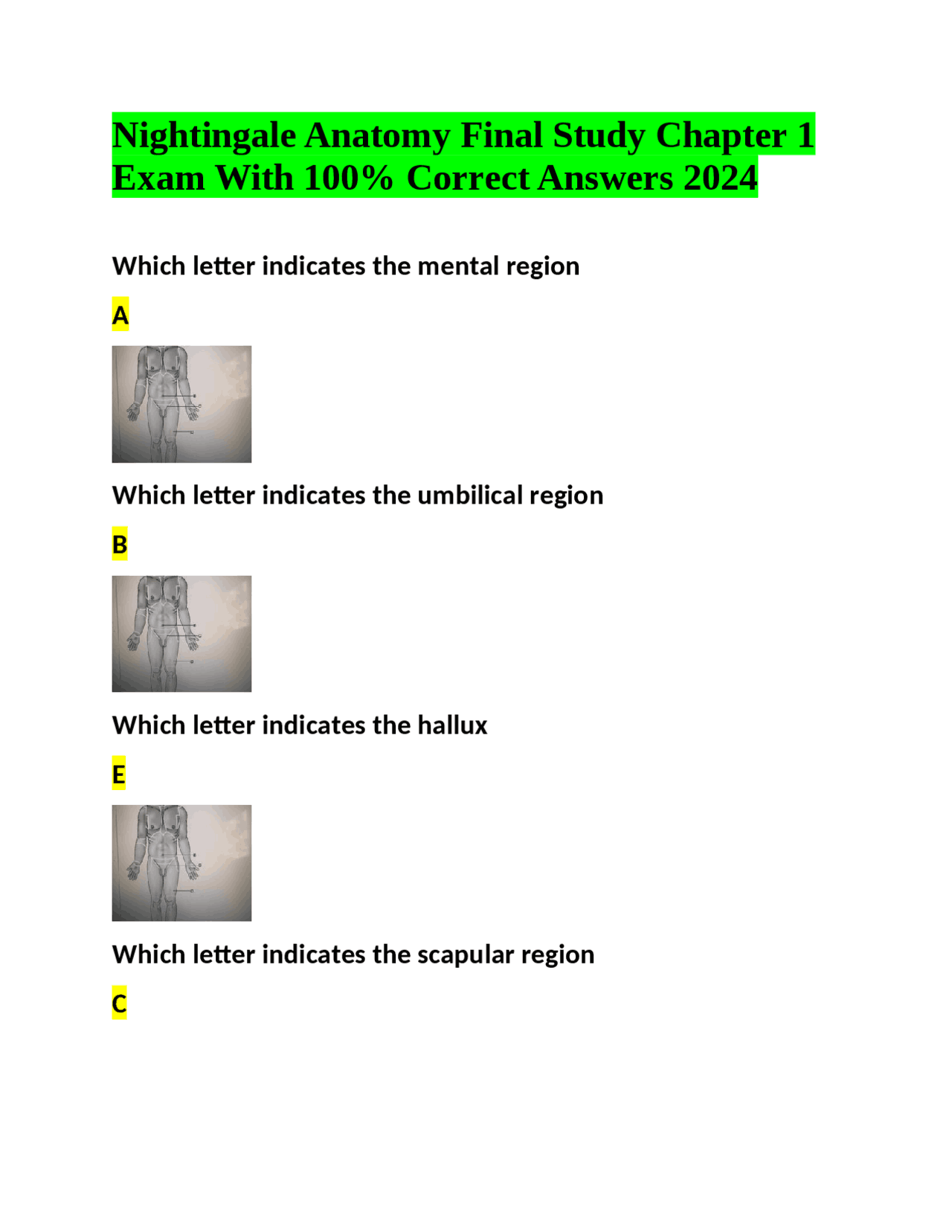 Nightingale Anatomy Final Study Chapter 1 Exam With 100% Correct ...