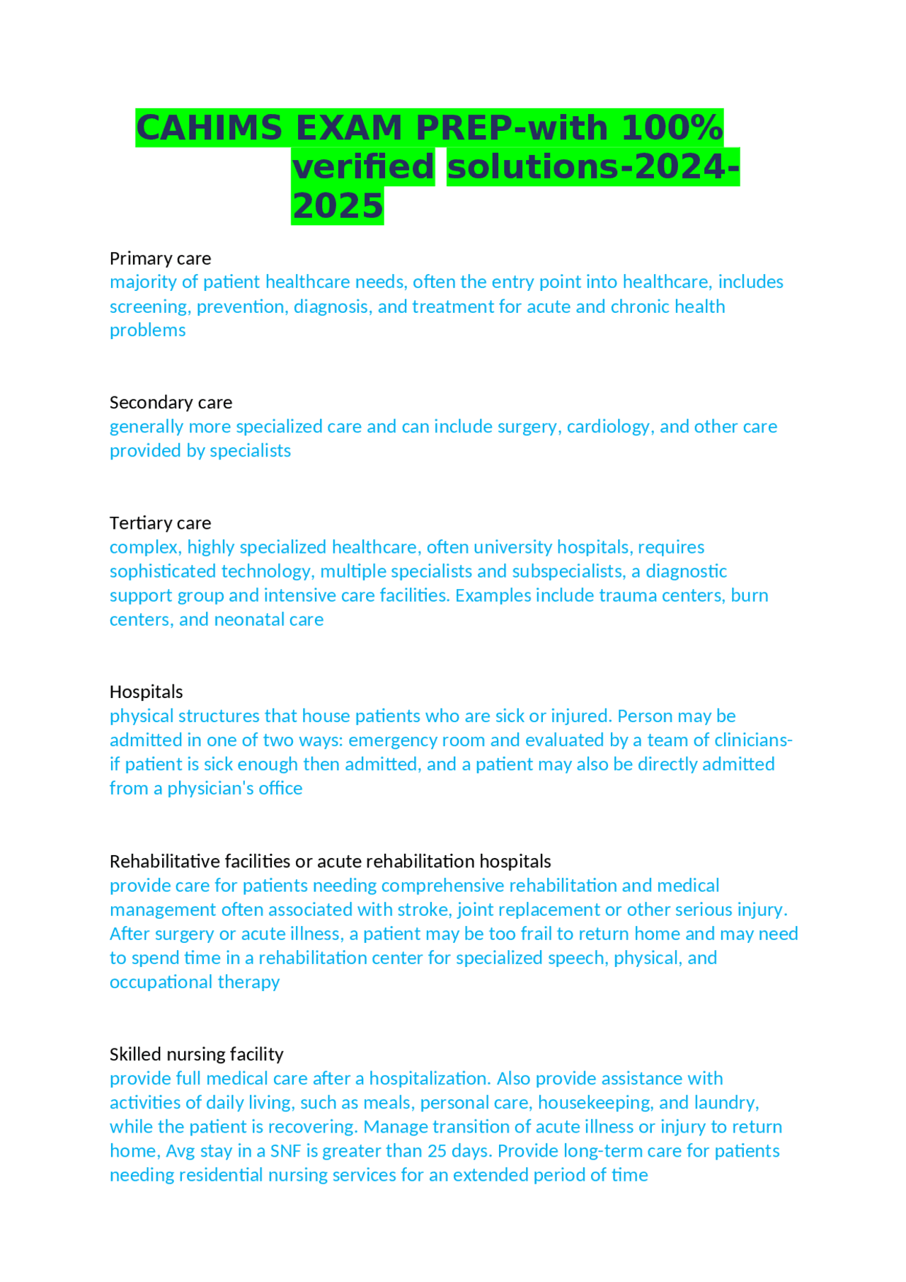CAHIMS EXAM PREP-with 100% verified solutions-2024-2025.docx | Exams ...