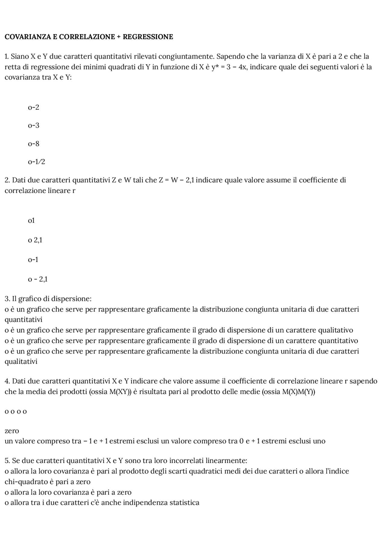 Esercizi di Statistica e Probabilità - Prof. Zanarotti | Prove d'esame di Statistica | Docsity