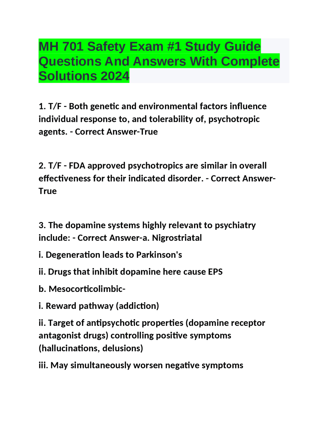 MH 701 Safety Exam #1 Study Guide Questions And Answers With Complete ...