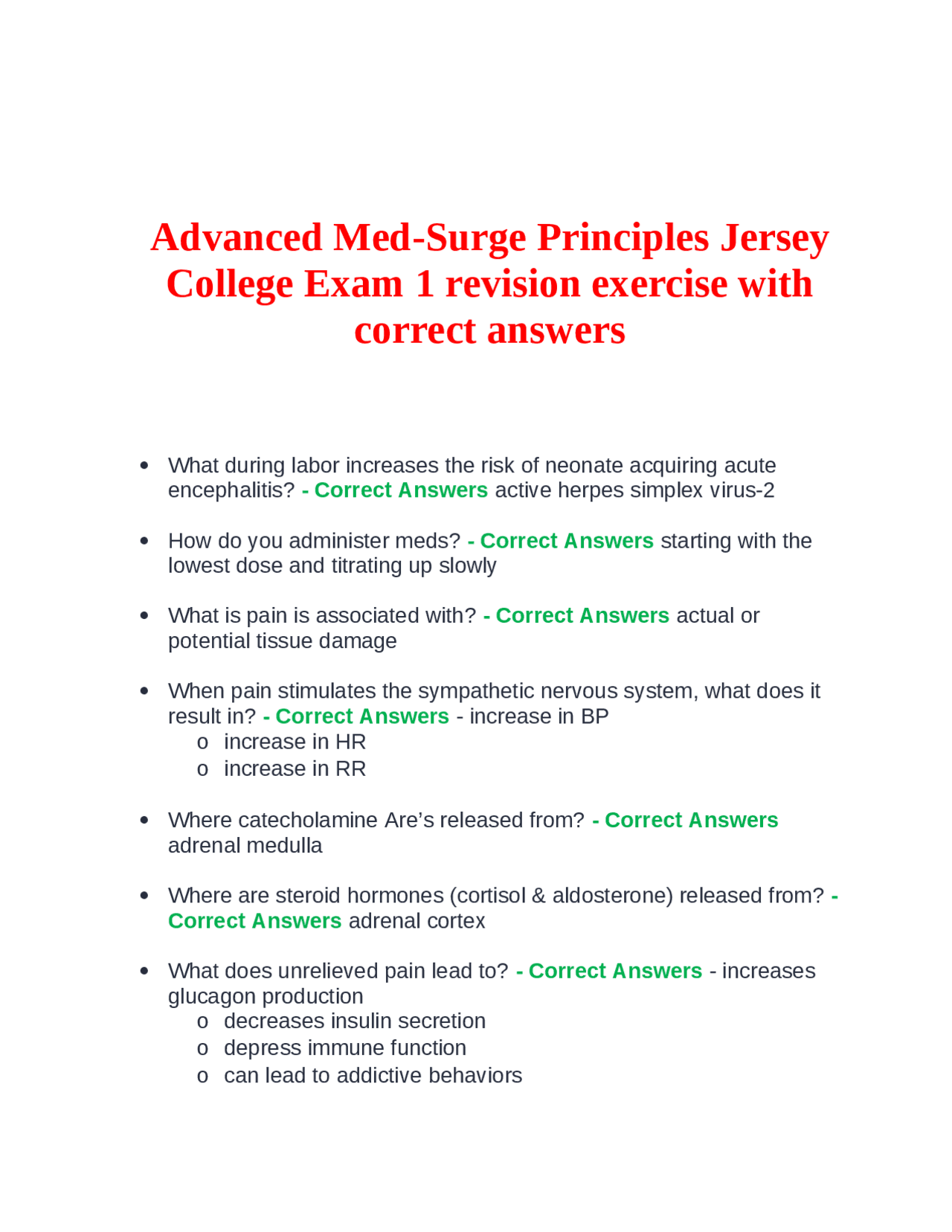 Advanced Med-Surge Principles Jersey College Exam 1 revision exercise ...