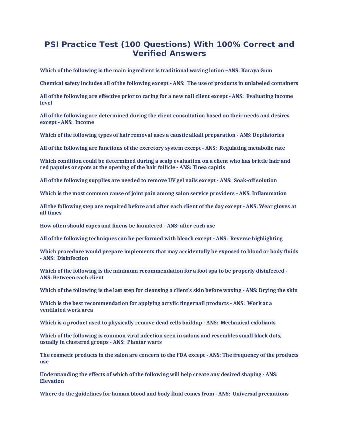 PSI Practice Test (100 Questions) With 100% Correct and Verified ...