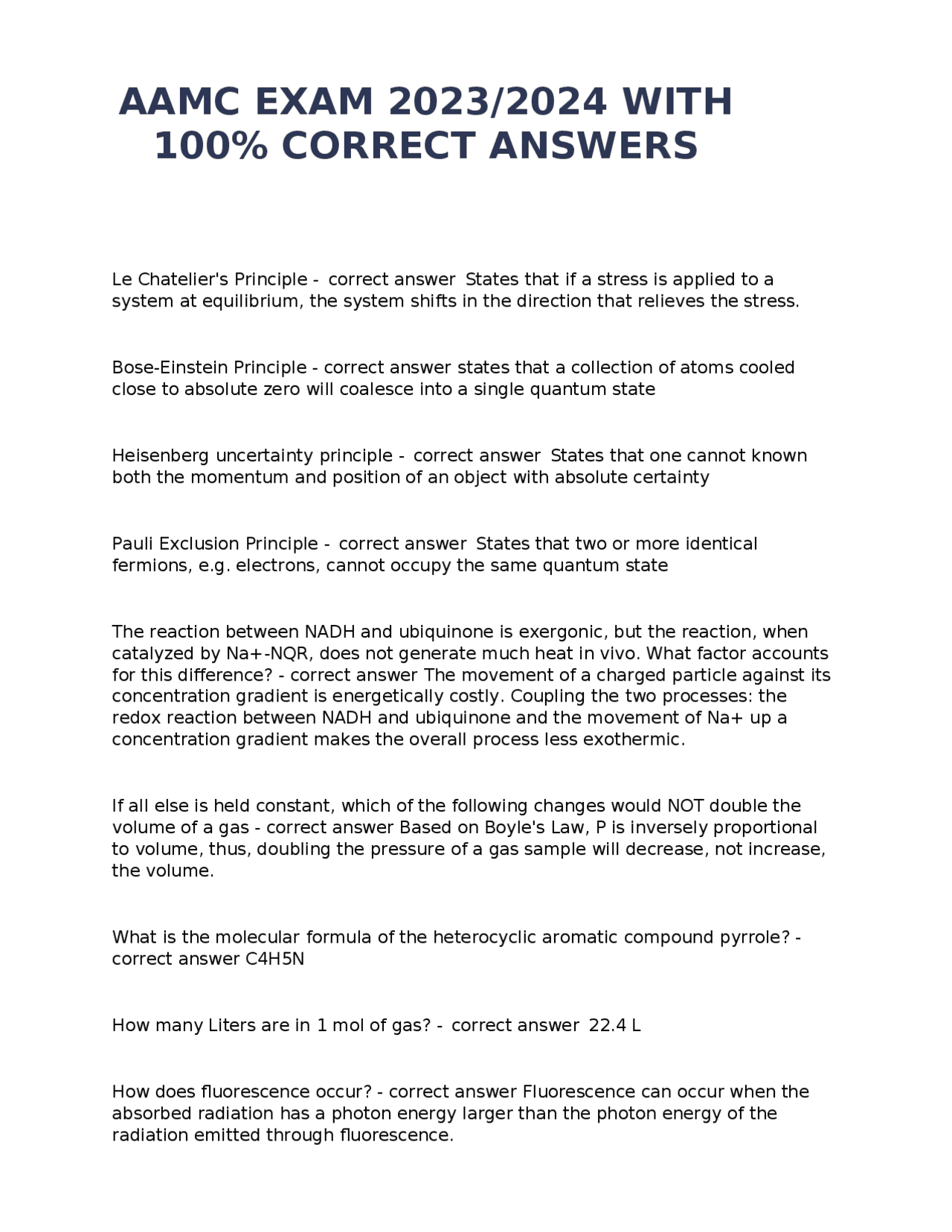 AAMC EXAM 2023/2024 WITH 100% CORRECT ANSWERS | Exams Physics | Docsity