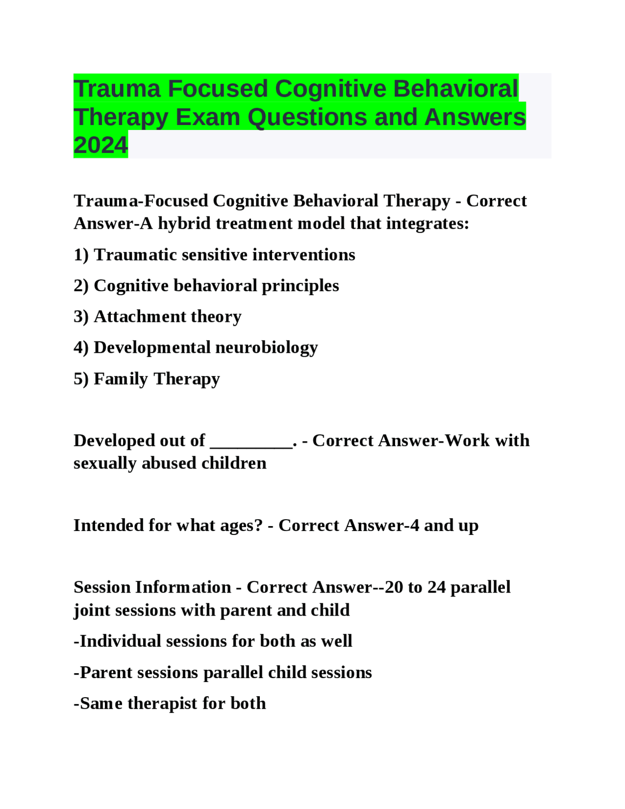 TF-CBT Exam With 100% Correct Answers 2024 How often should TF-CBT ...