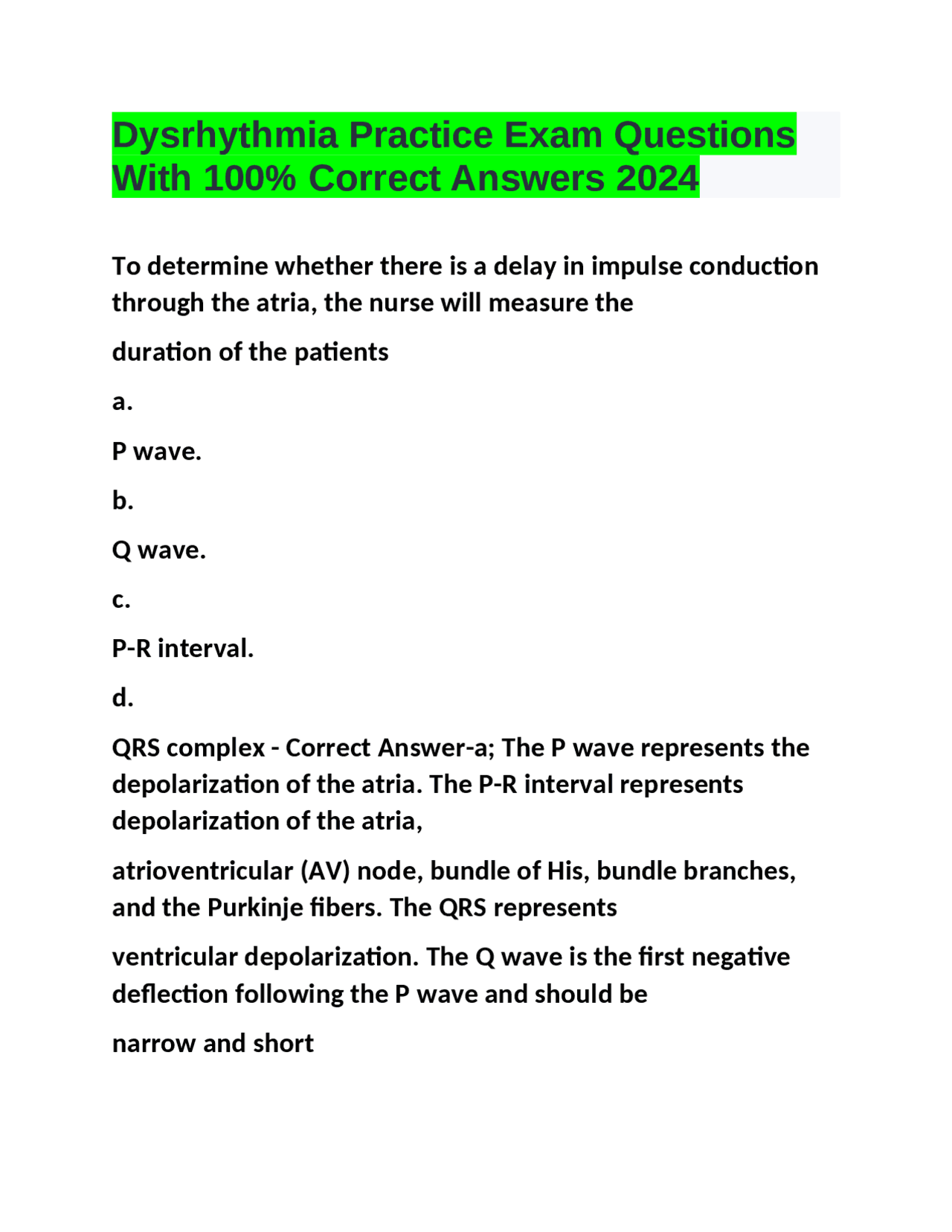 Dysrhythmia Practice Exam Questions With 100% Correct Answers 2024 ...