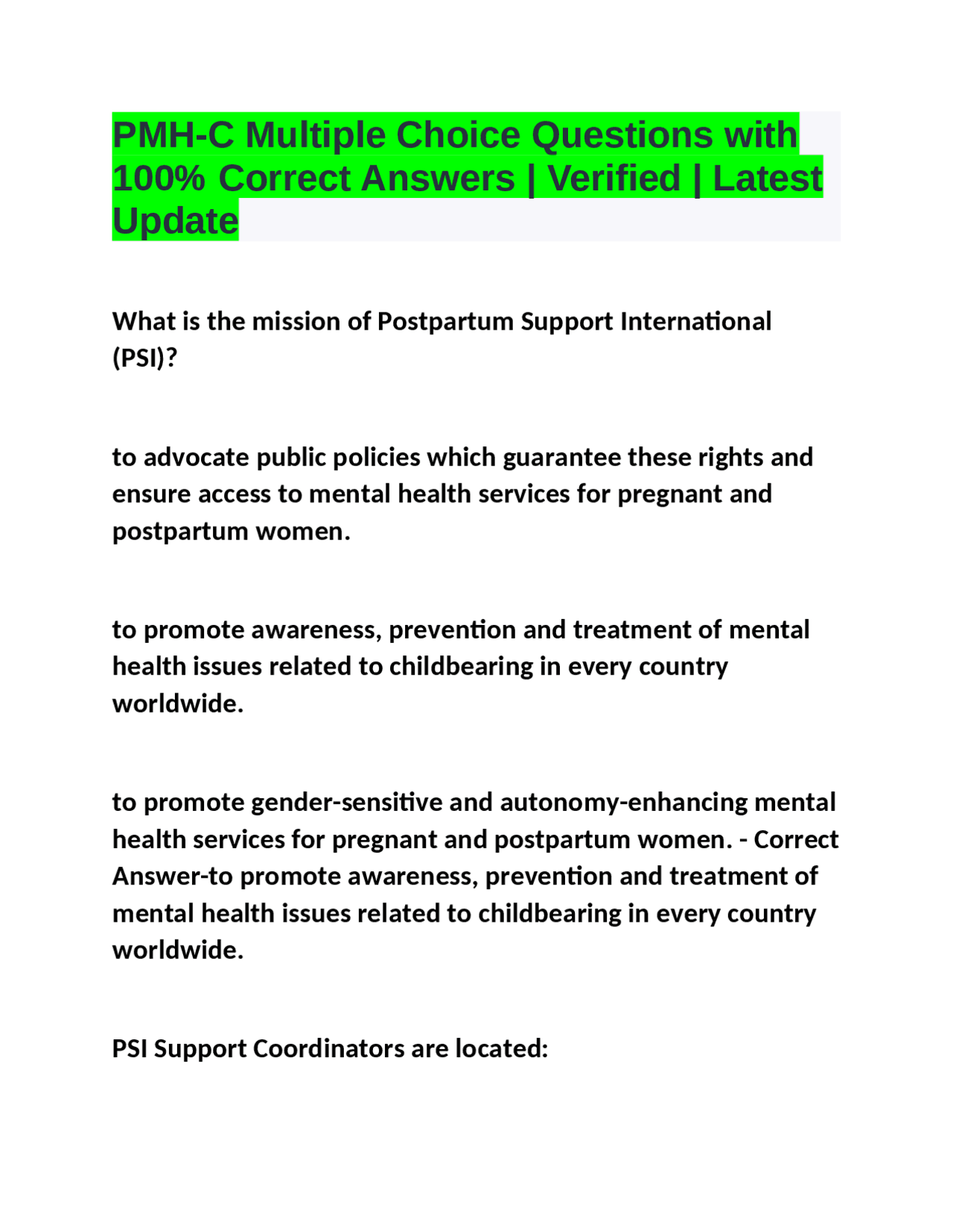 PMH-C Multiple Choice Questions with 100% Correct Answers | Verified ...