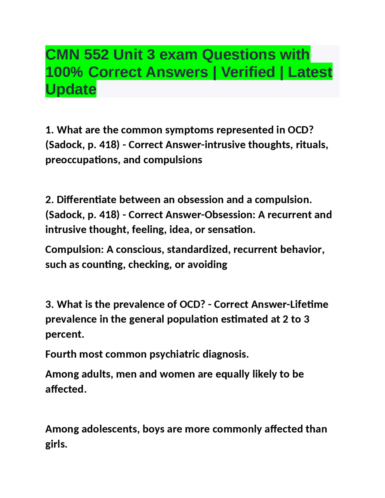 CMN 552 Unit 3 exam Questions with 100% Correct Answers | Verified ...