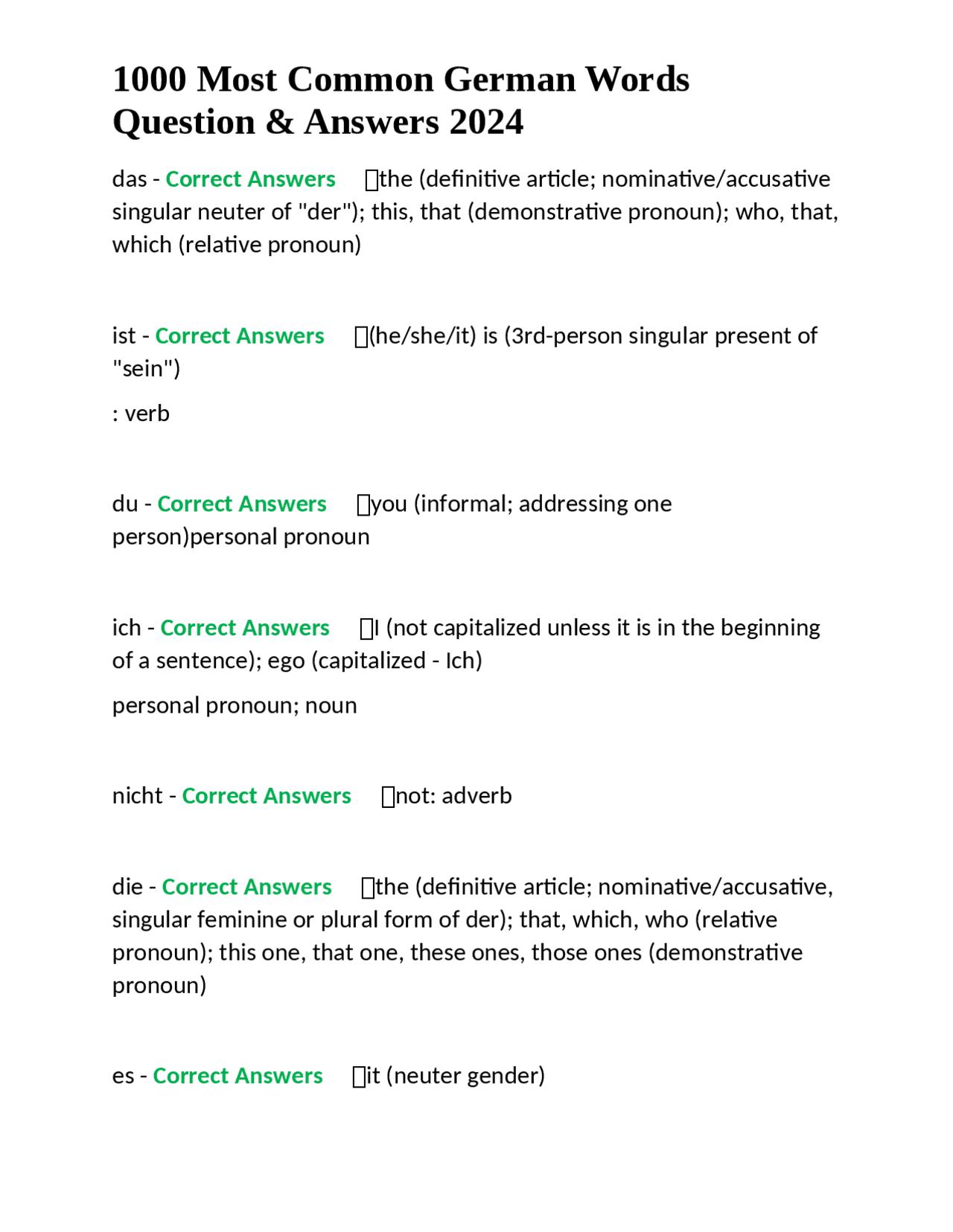 1000 Most Common German Words: Question & Answers 2024 | Exams Nursing ...
