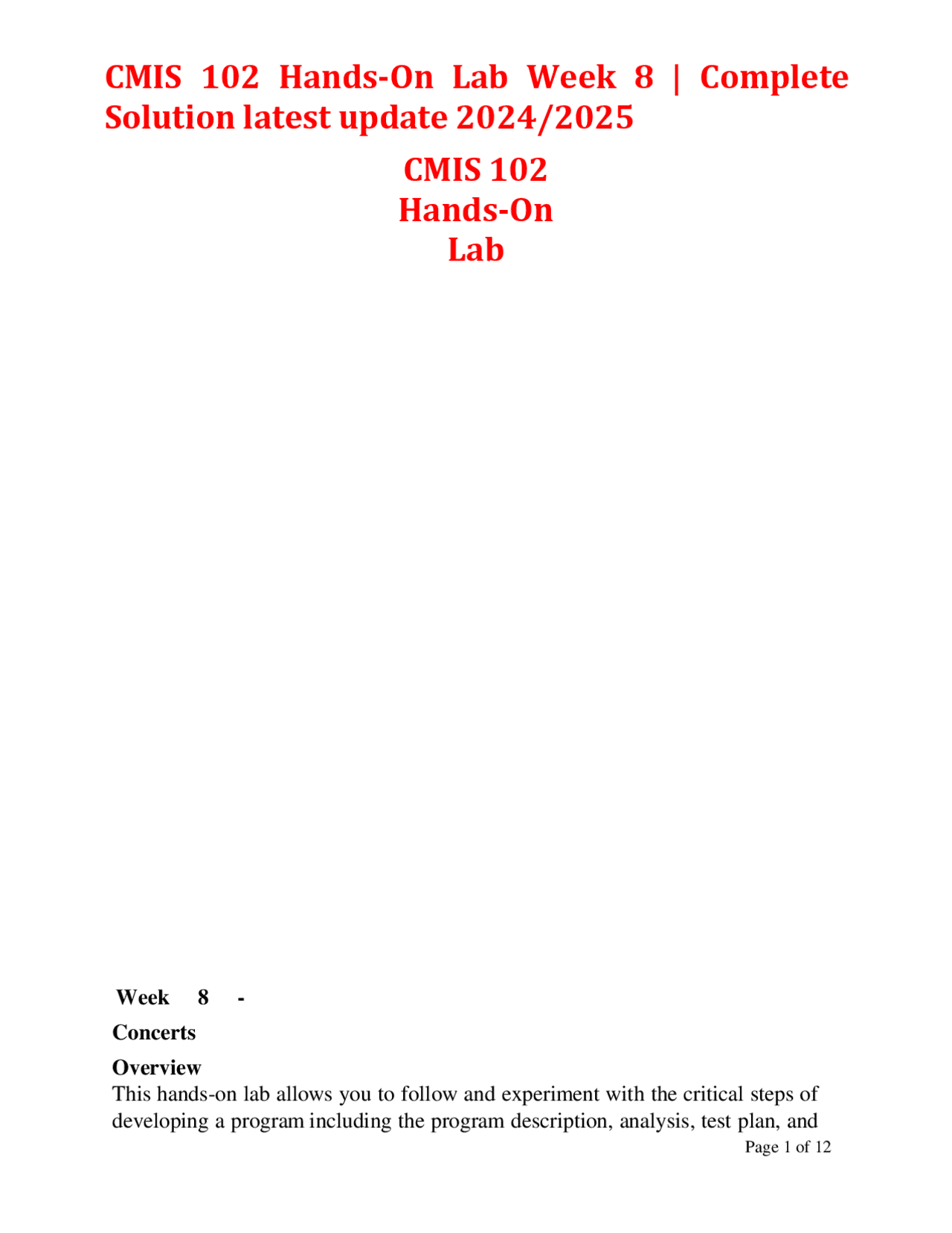 CMIS 102 Hands-On Lab Week 8 | Complete Solution latest update 2024/ ...
