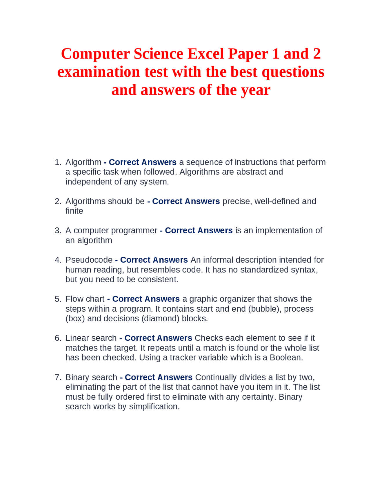 Computer Science Excel Paper 1 and 2 examination test with the best ...