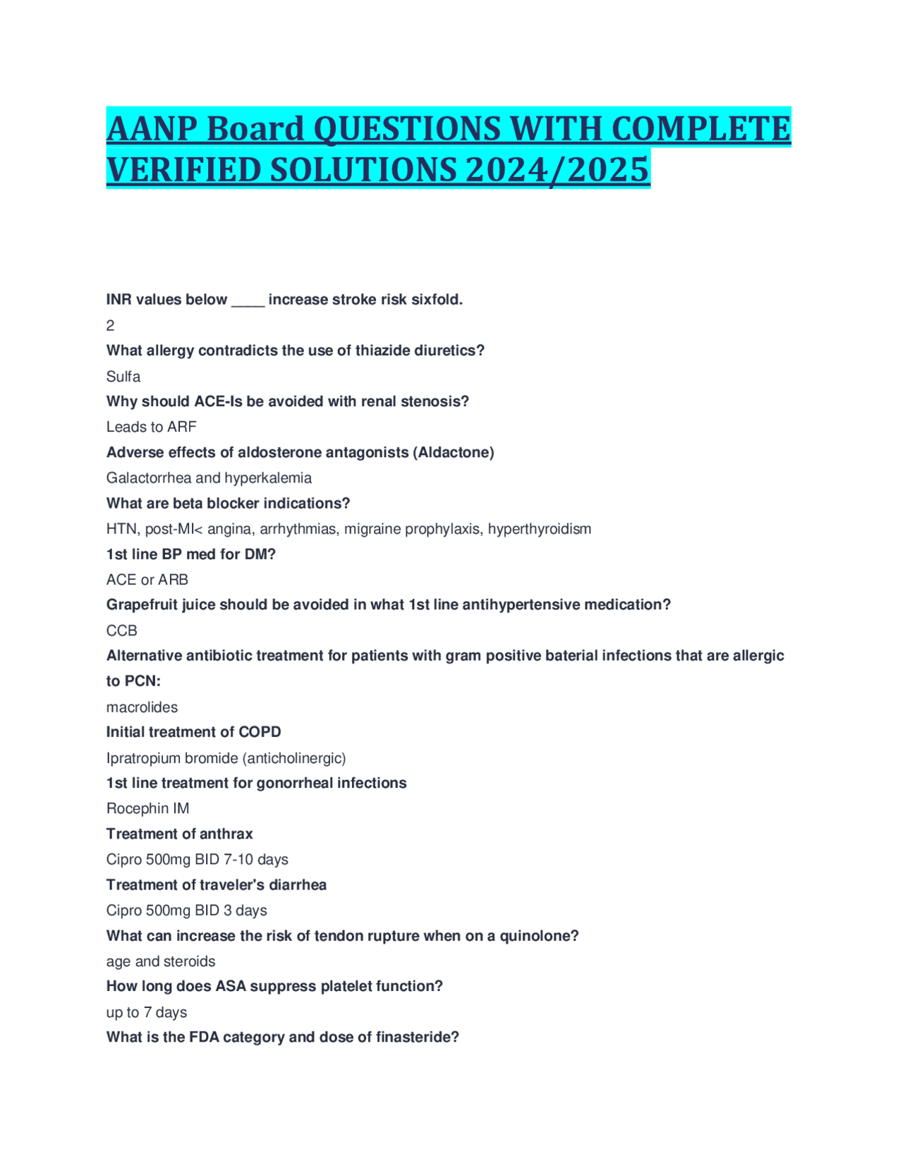 AANP Board QUESTIONS WITH COMPLETE VERIFIED SOLUTIONS 2024/2025 | Exams ...