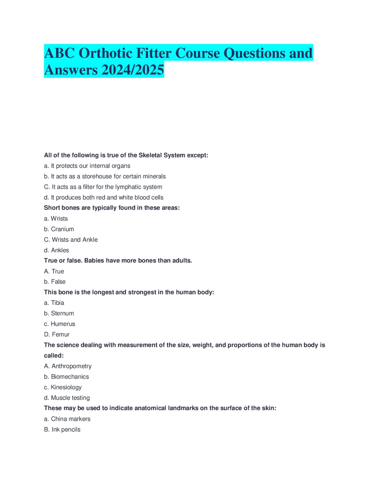 ABC Orthotic Fitter Course Questions and Answers 2024/2025 | Exams ...