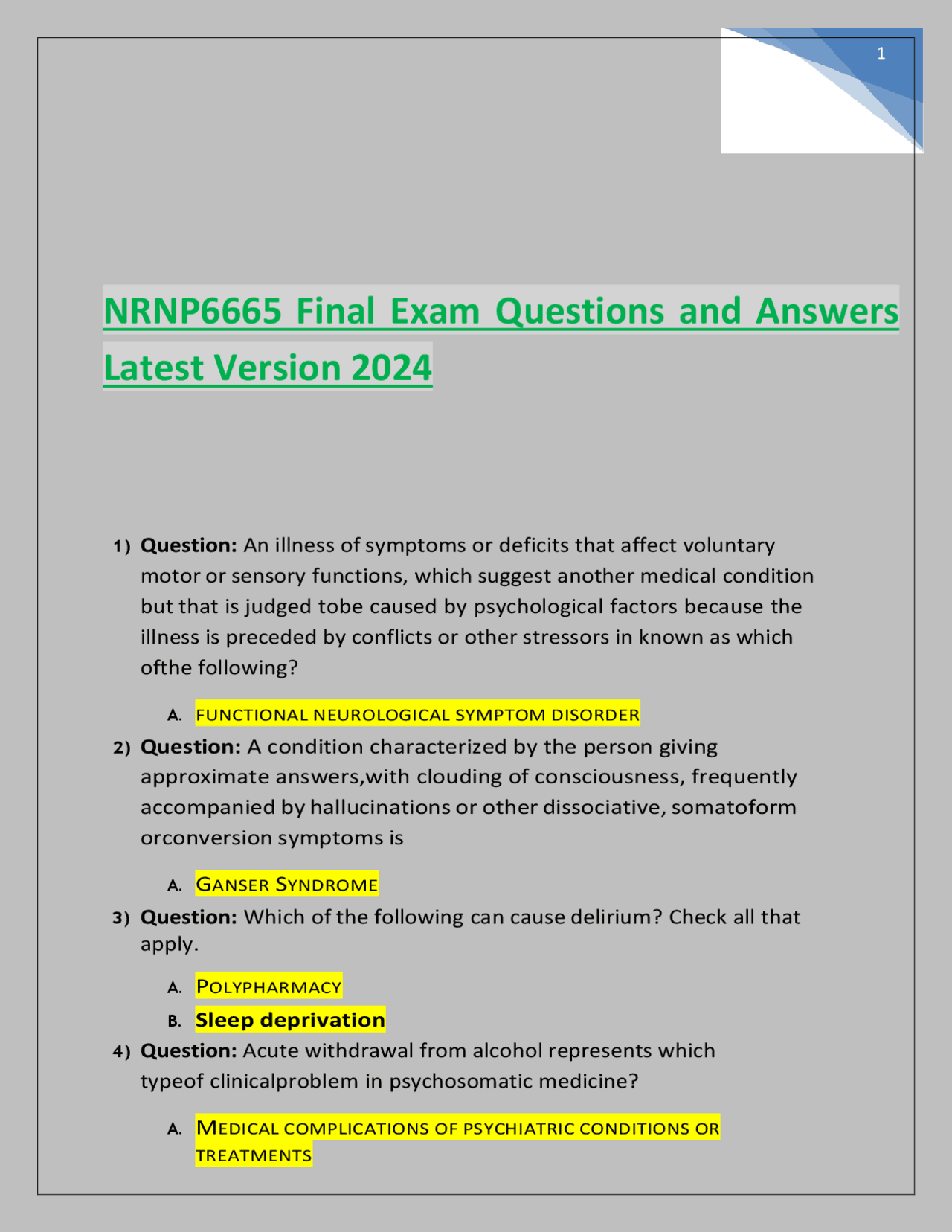 NRNP6665 Final Exam Questions and Answers Latest Version 2024. | Exams ...
