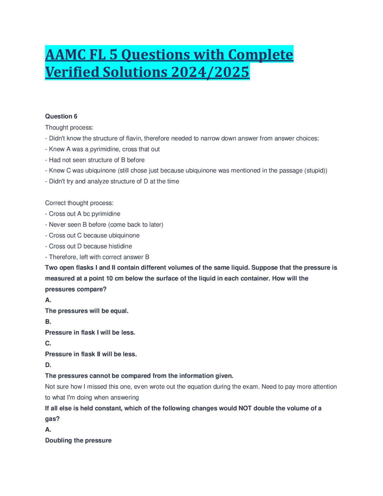 AAMC FL 5 Questions with Complete Verified Solutions 2024/2025 | Exams ...