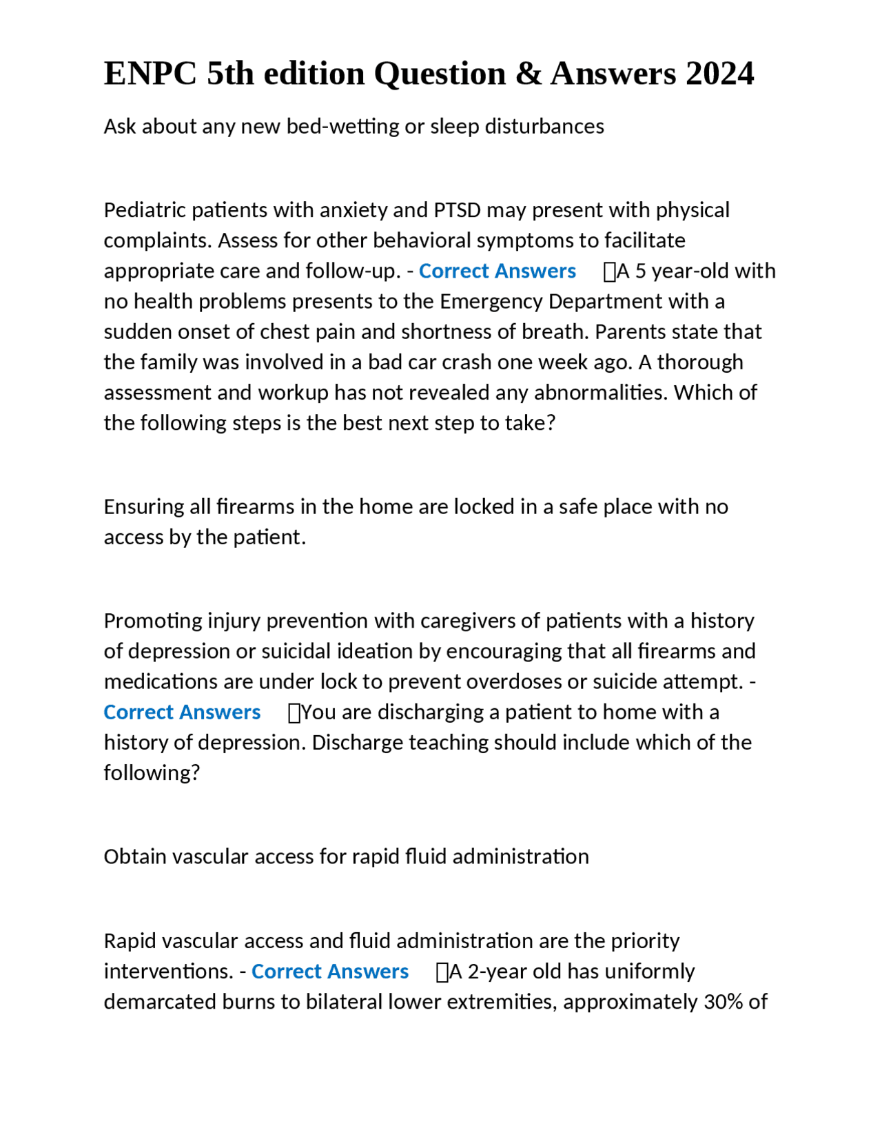 ENPC 5th edition Question & Answers 2024 | Exams Nursing | Docsity