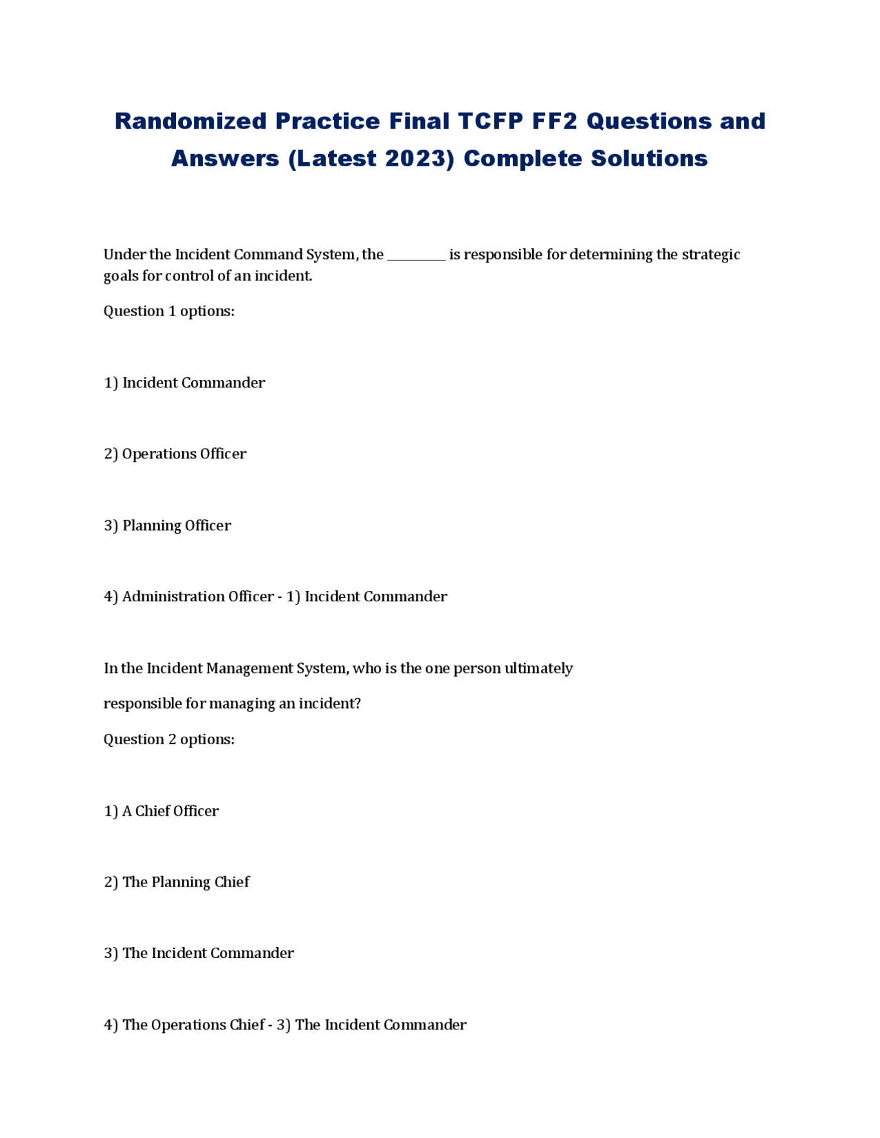 Randomized Practice Final TCFP FF2 Questions and Answers (Latest 2023 ...