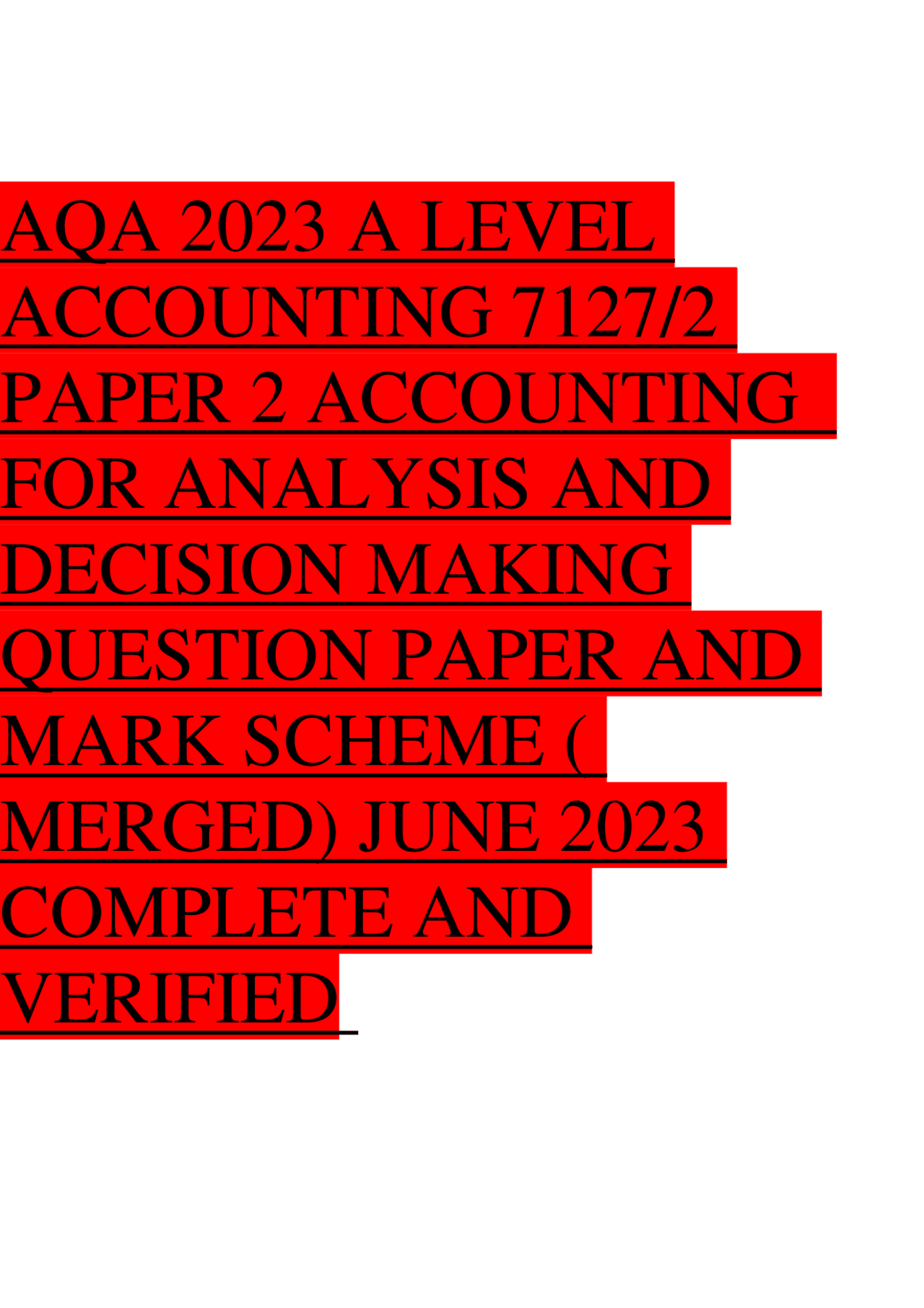 AQA 2023 A LEVEL ACCOUNTING 7127/2 PAPER 2 ACCOUNTING FOR ANALYSIS AND ...
