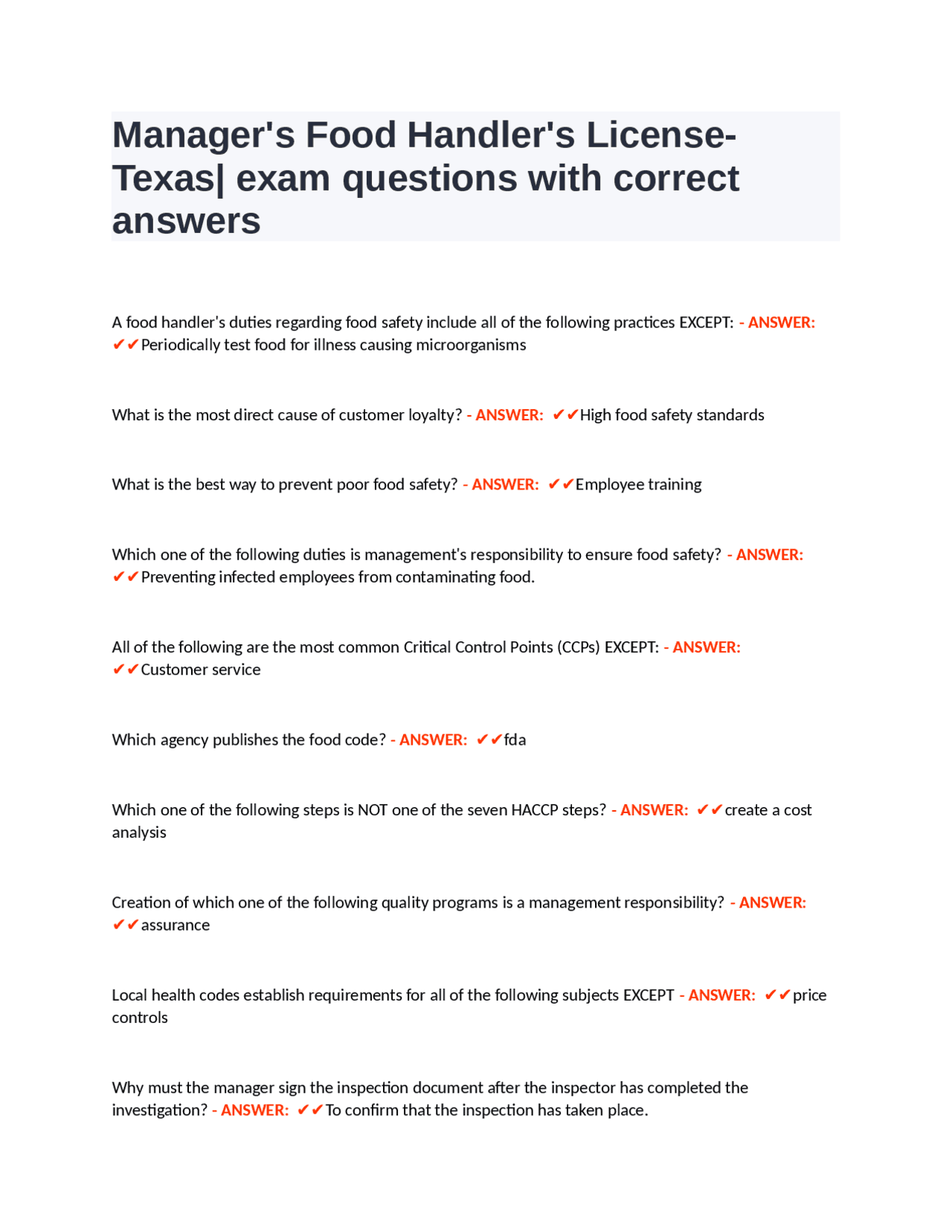 Food Handler Training Exam Answers - Infoupdate.org
