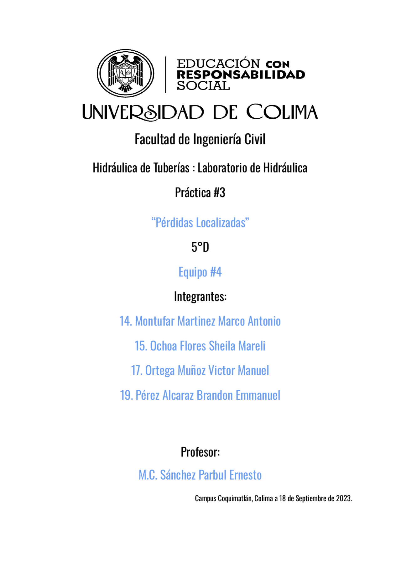 Practica De Laboratorio | Ejercicios de Hidráulica | Docsity