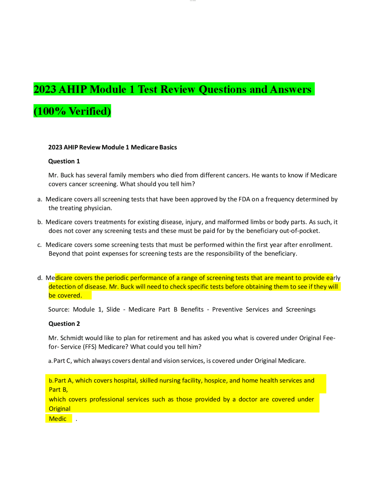 2023 AHIP Module 1 Test Review Questions and Answers (100% Verified ...