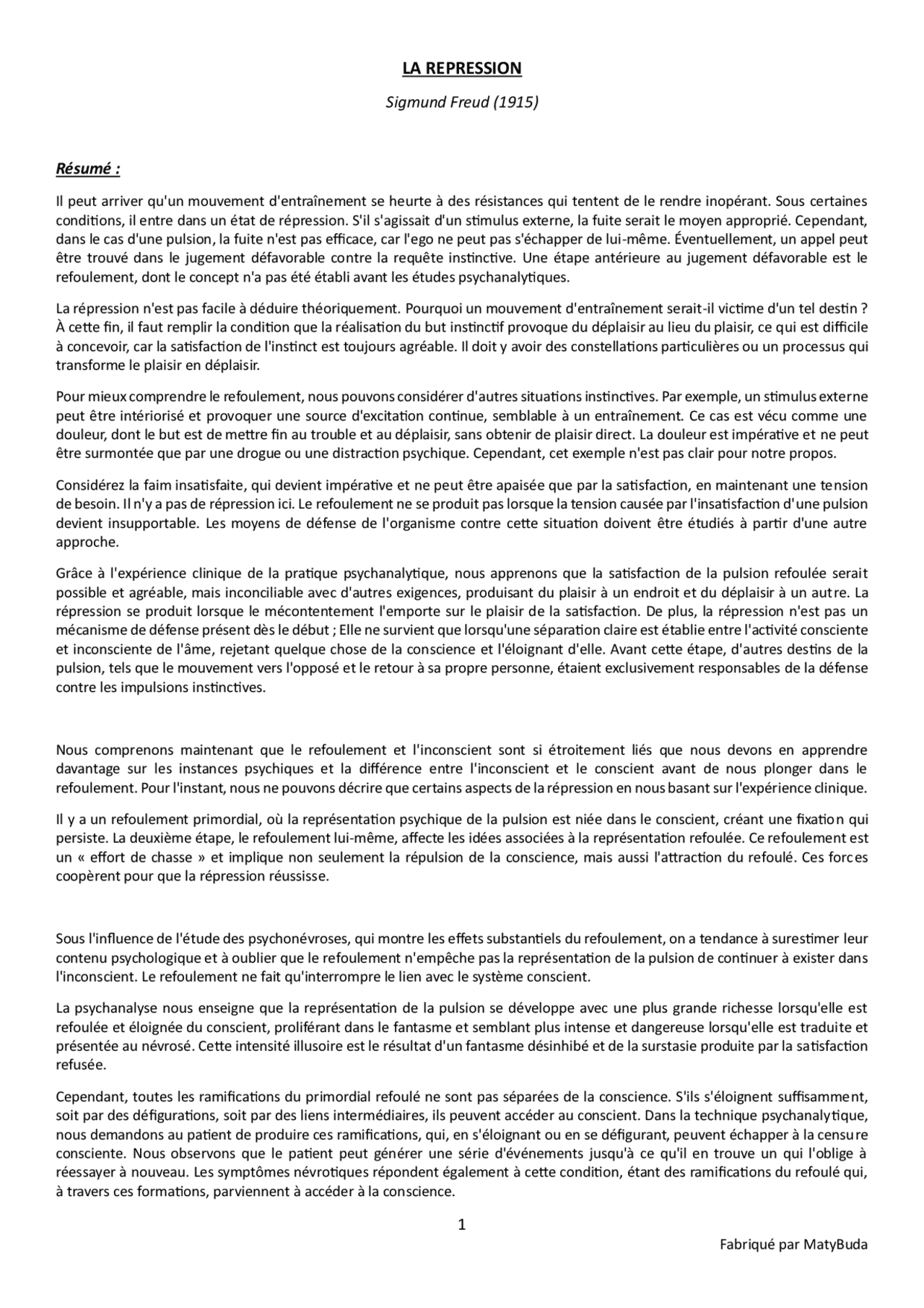 Le refoulement en psychanalyse : répression, formation de symptômes et ...