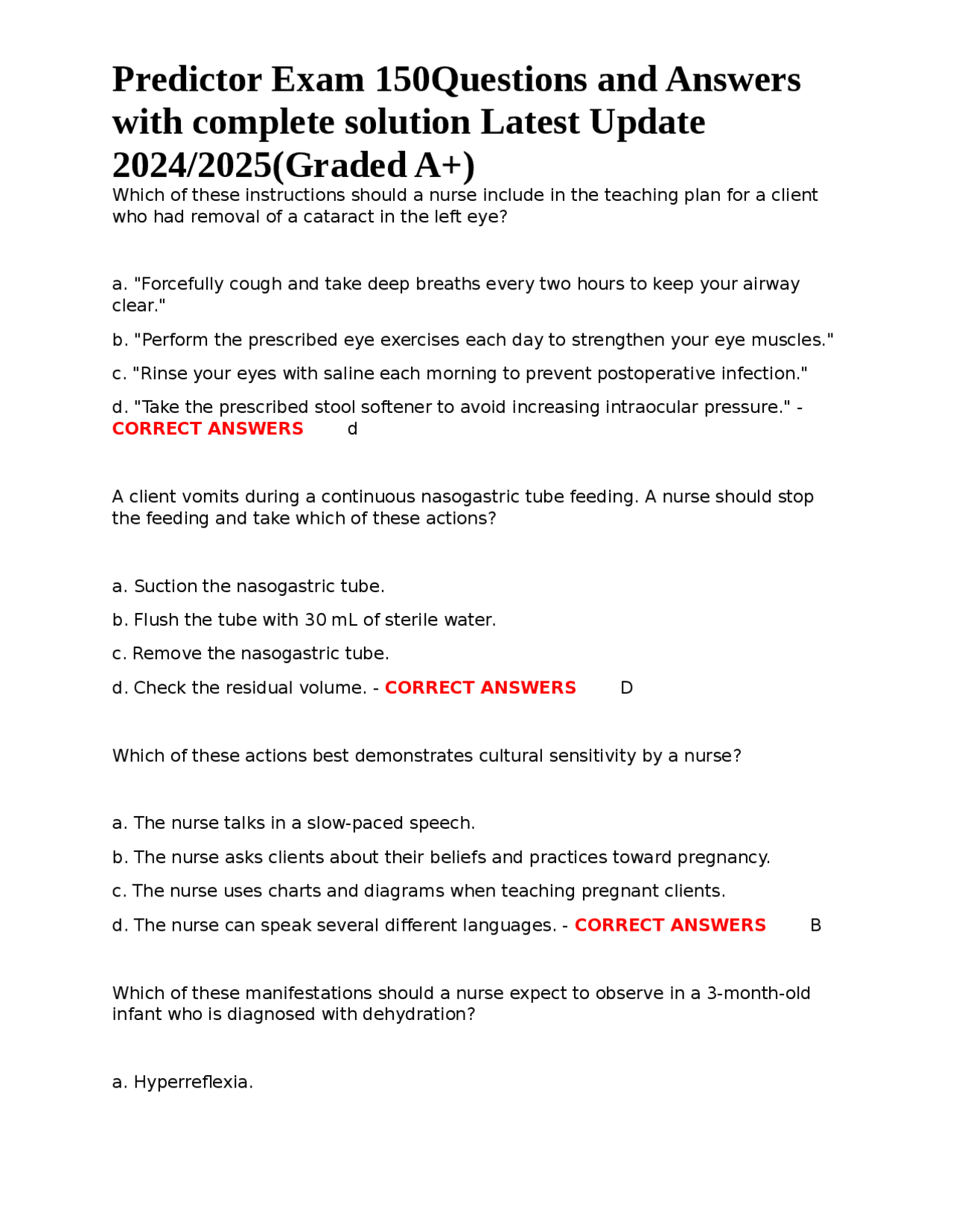 Predictor Exam 150Questions and Answers with complete solution Latest ...
