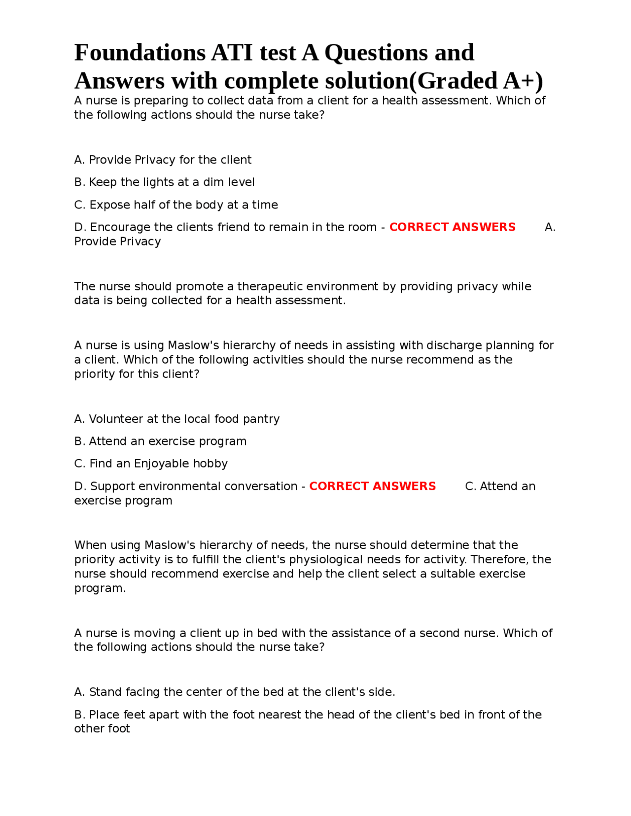 Foundations ATI test A Questions and Answers with complete solution ...