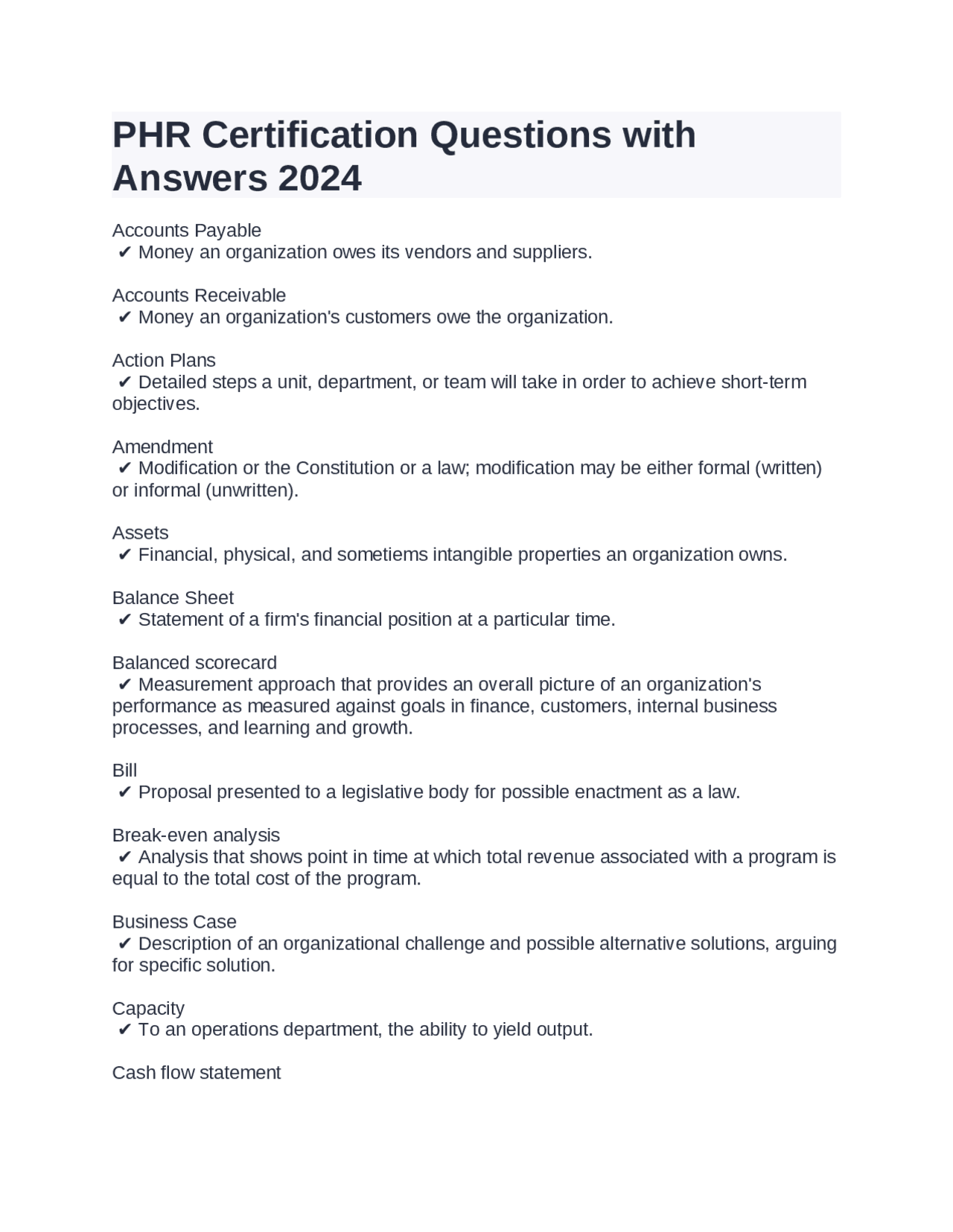 Phr Certification Questions With Answers 2024 Exams Economics Docsity