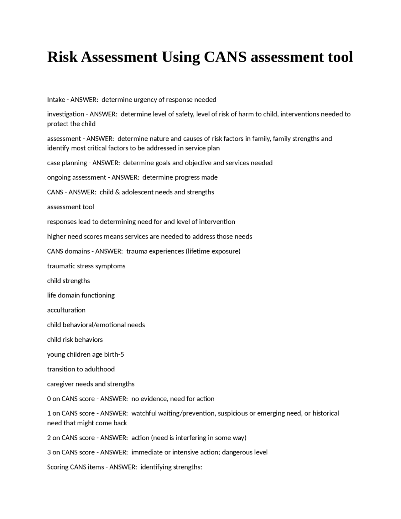 Risk Assessment Using CANS Assessment Tool for Child Protection | Exams ...