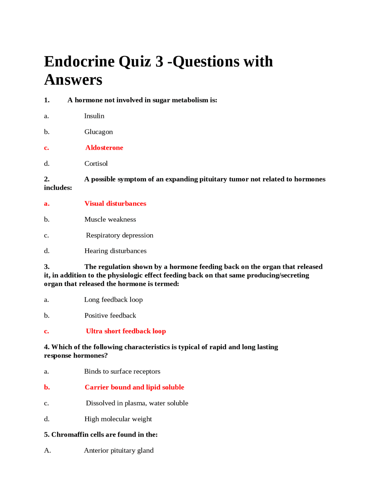 Endocrine Quiz 3 -Questions with Answers | Quizzes Medicine | Docsity