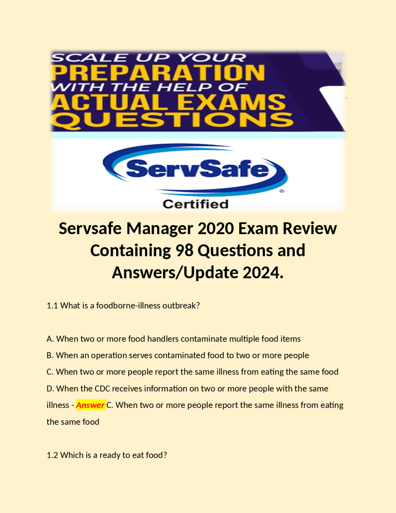 Servsafe Manager 2020 Exam Review Exams Food Science Docsity
