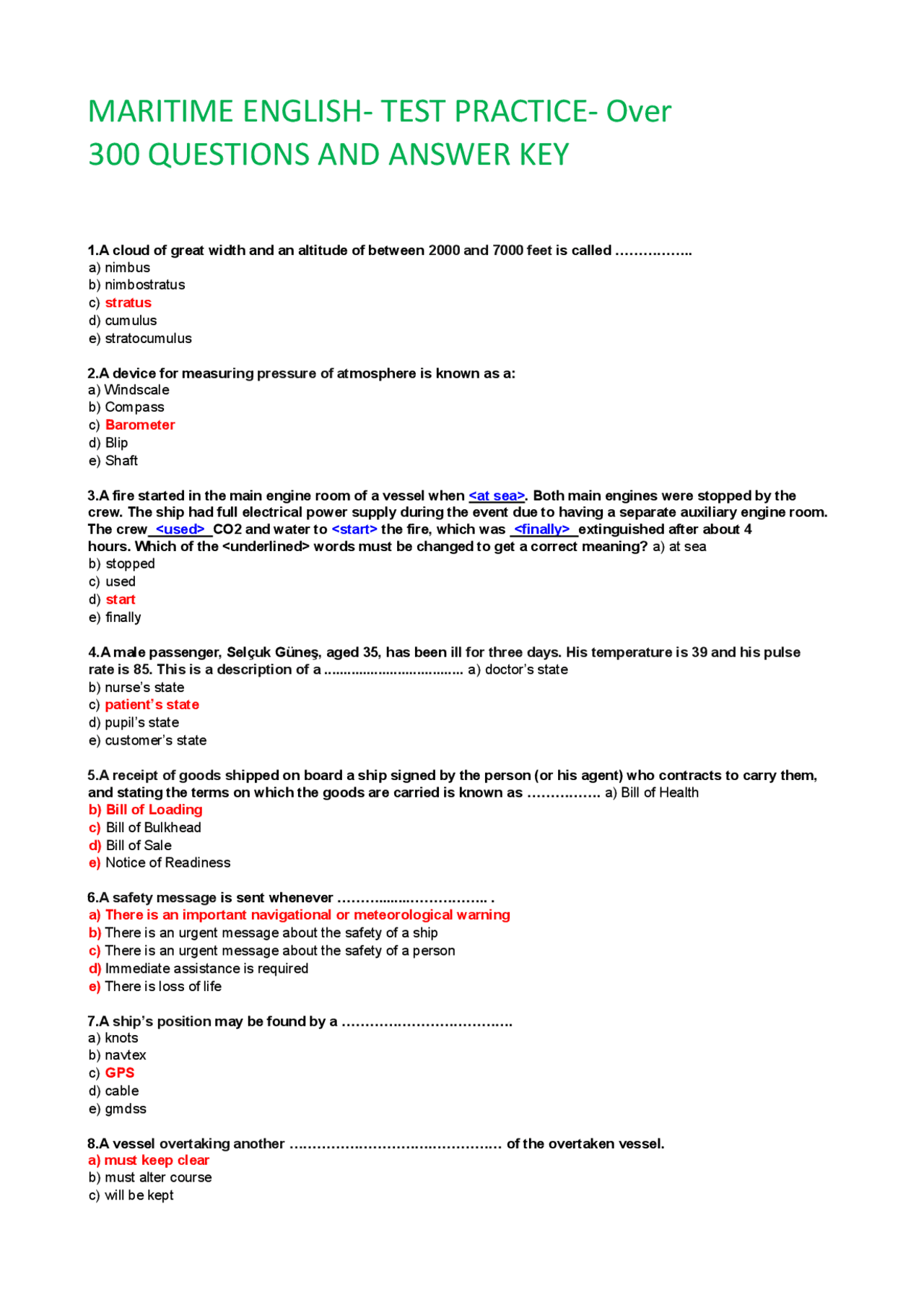 English Test Questions And Answers End Of Semester Test: English 11B