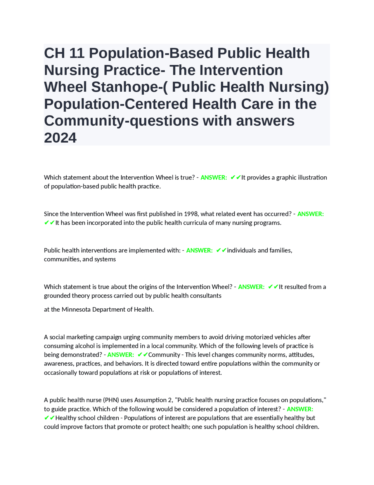 CH 11 Population-Based Public Health Nursing Practice- The Intervention ...