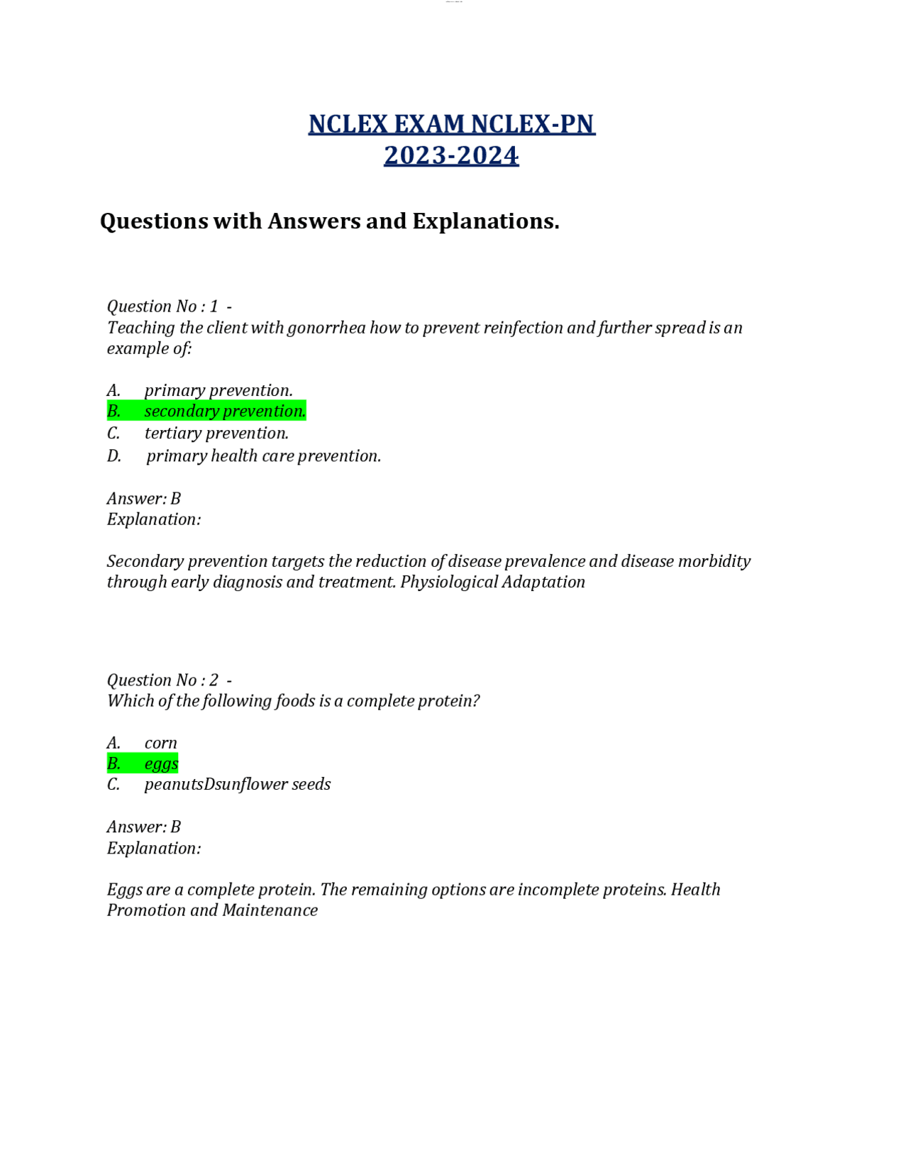 NCLEX EXAM NCLEX-PN 2023-2024 | Study notes Nursing | Docsity