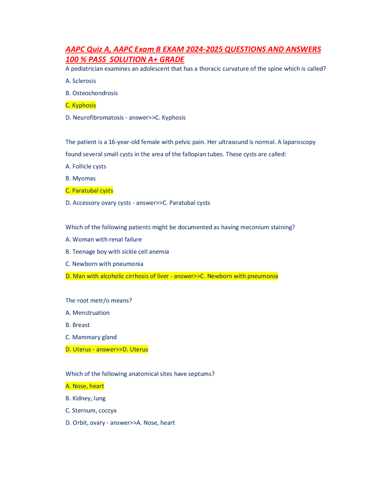 AAPC Quiz A 2024 EXAM NEW UPDATED VERSION | Exams Public Health | Docsity
