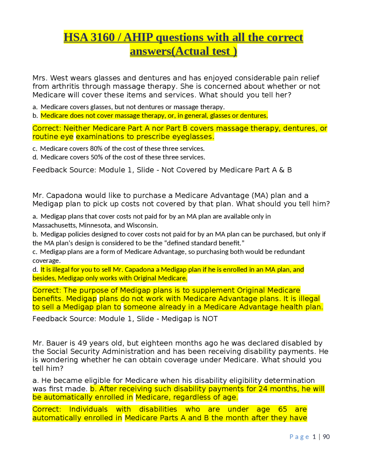 HSA 3160 / AHIP questions with all the correct answers(Actual test ...