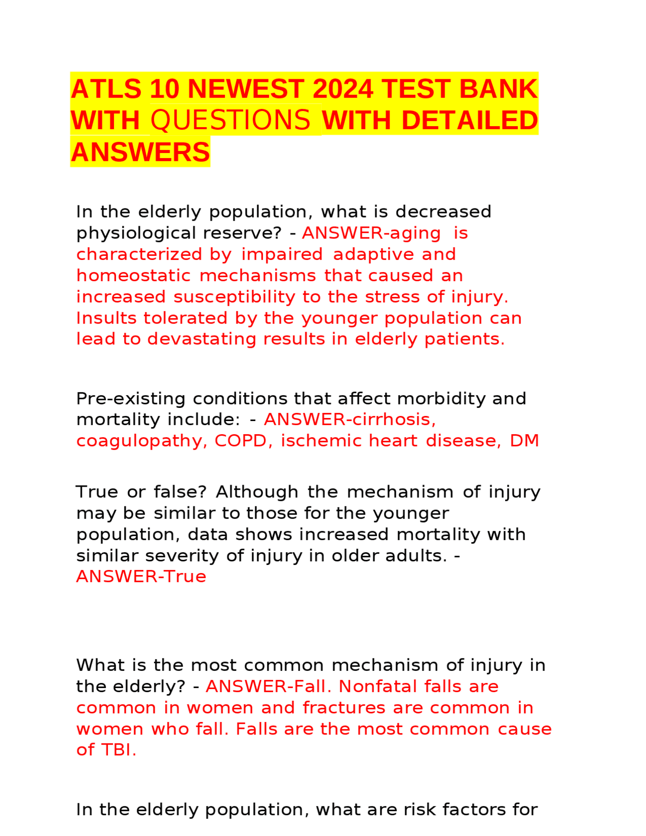 ATLS 10 NEWEST 2024 TESTBANK WITH QUESTIONS WITH DETAILED ANSWERS ...