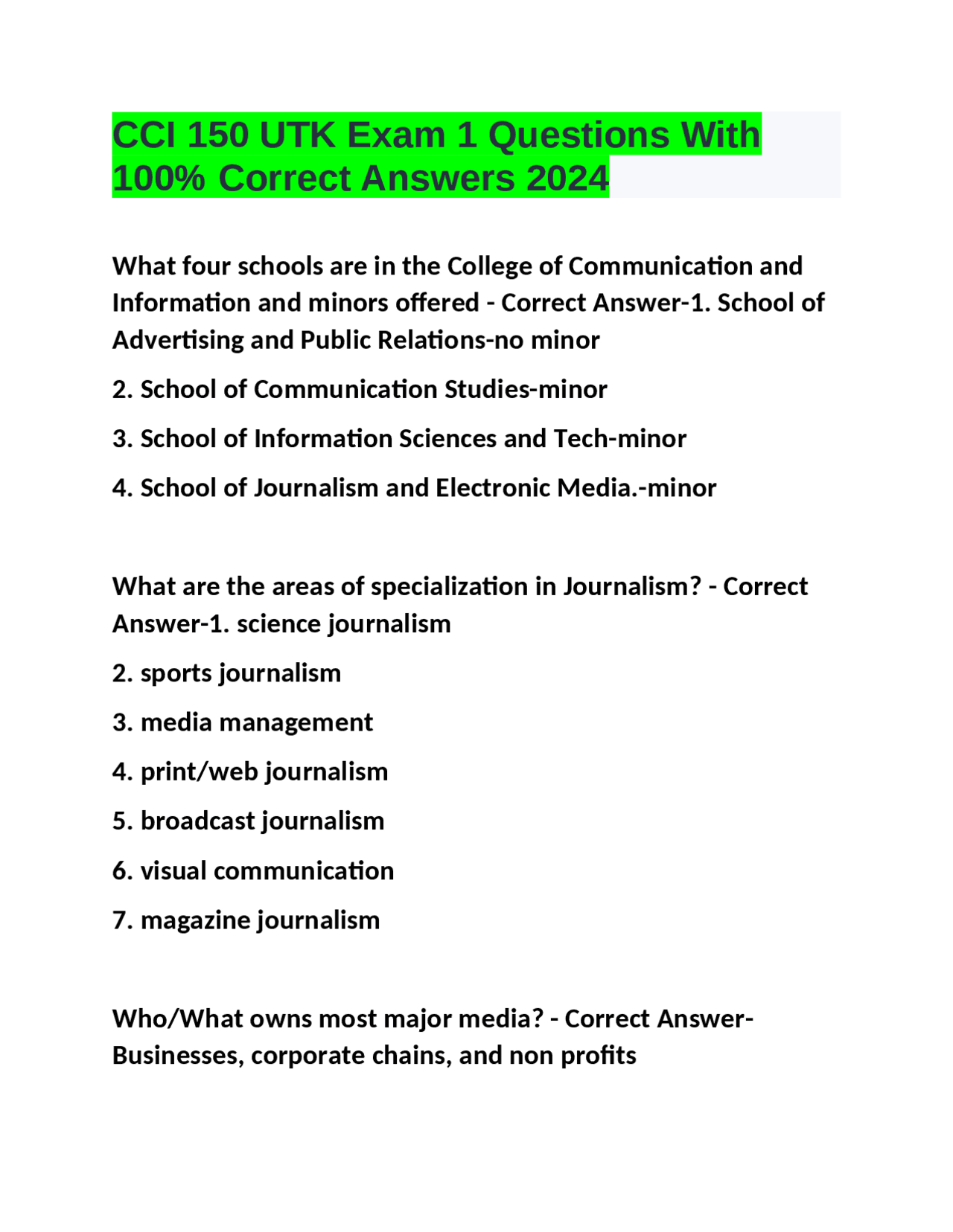 CCI 150 UTK Exam 1 Questions With 100% Correct Answers 2024 | Exams ...